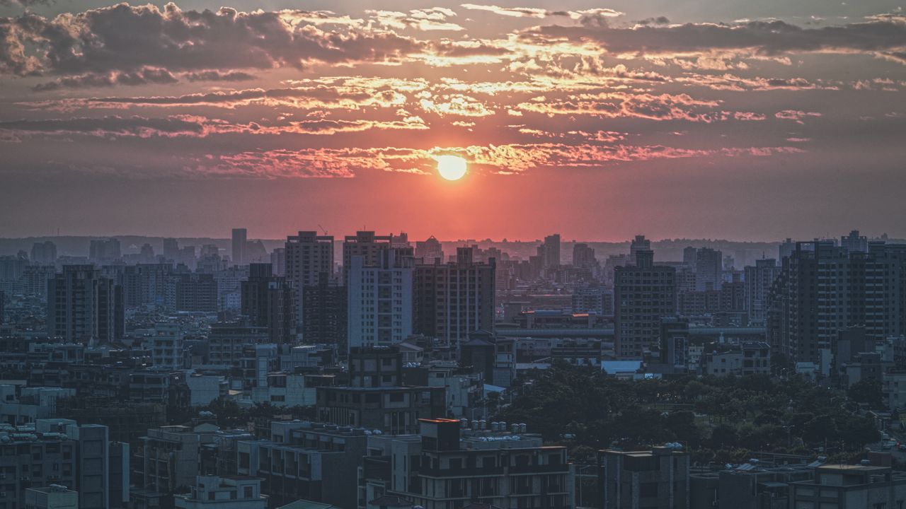 Wallpaper city, buildings, architecture, sunset, dusk hd, picture, image