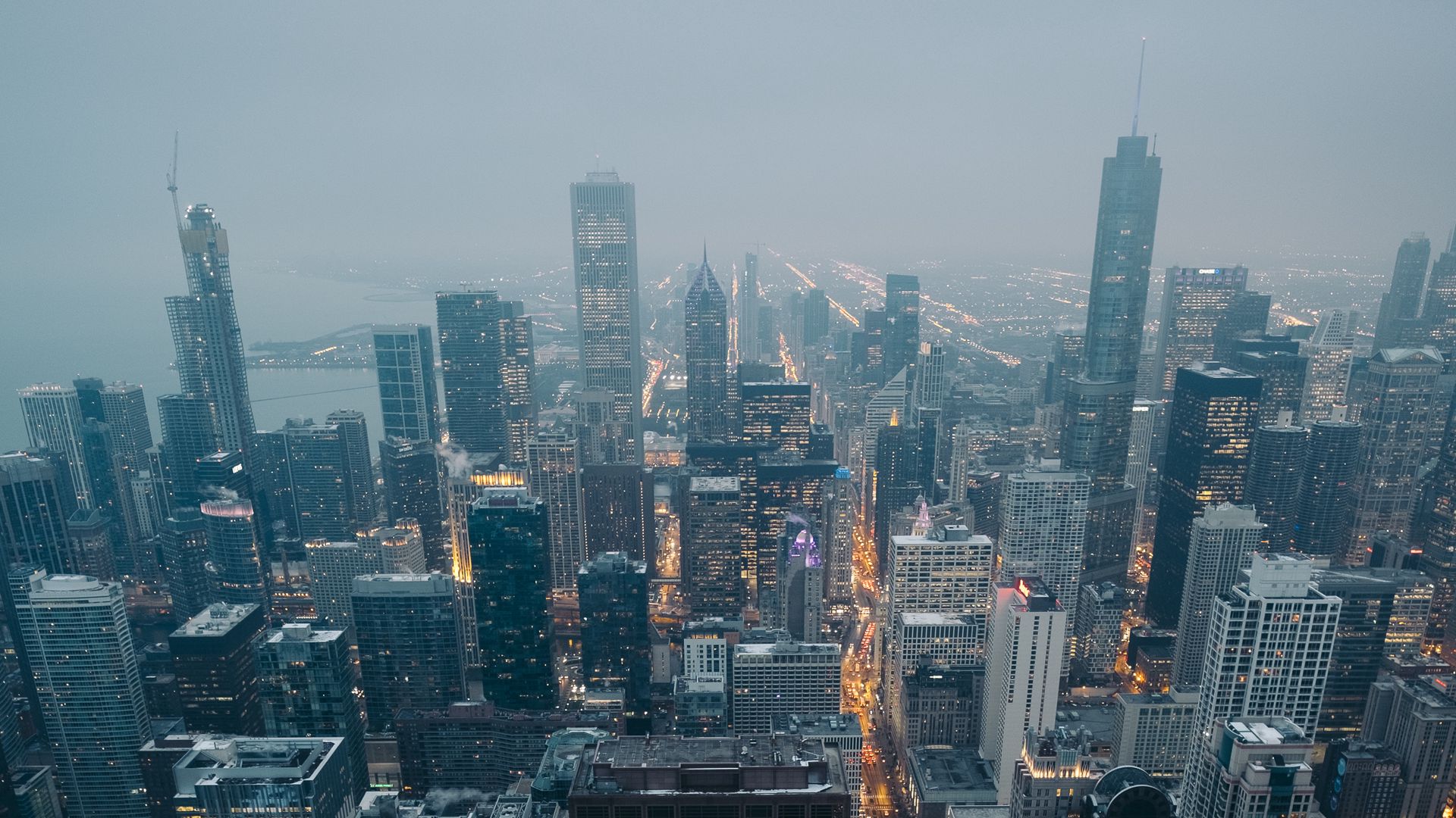 Download wallpaper 1920x1080 city, buildings, lights, twilight, aerial ...