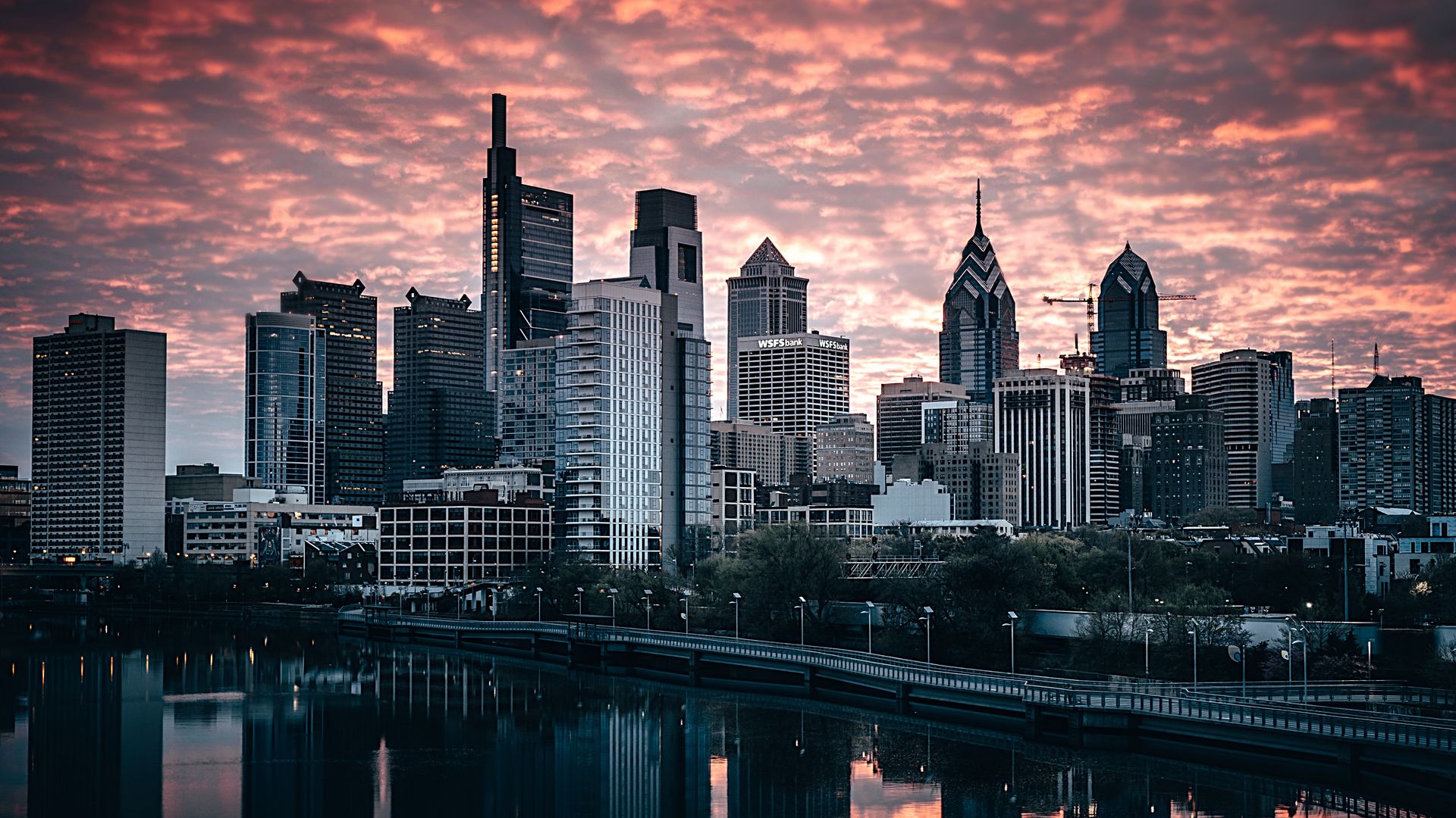 Download wallpaper 1920x1080 city, buildings, river, shore, reflection ...