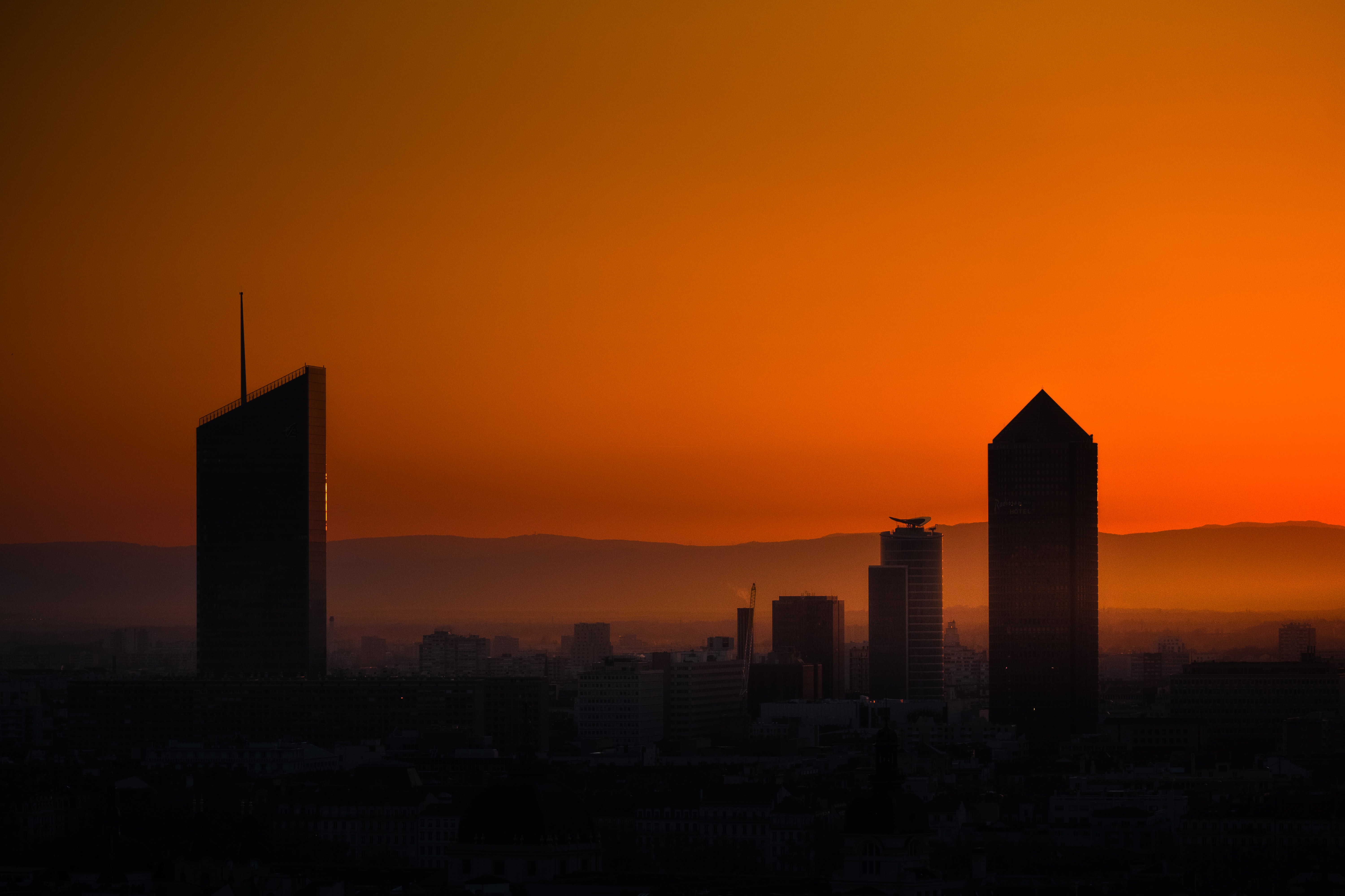 Download wallpaper 6000x4000 city, buildings, silhouettes, sunset, dark ...
