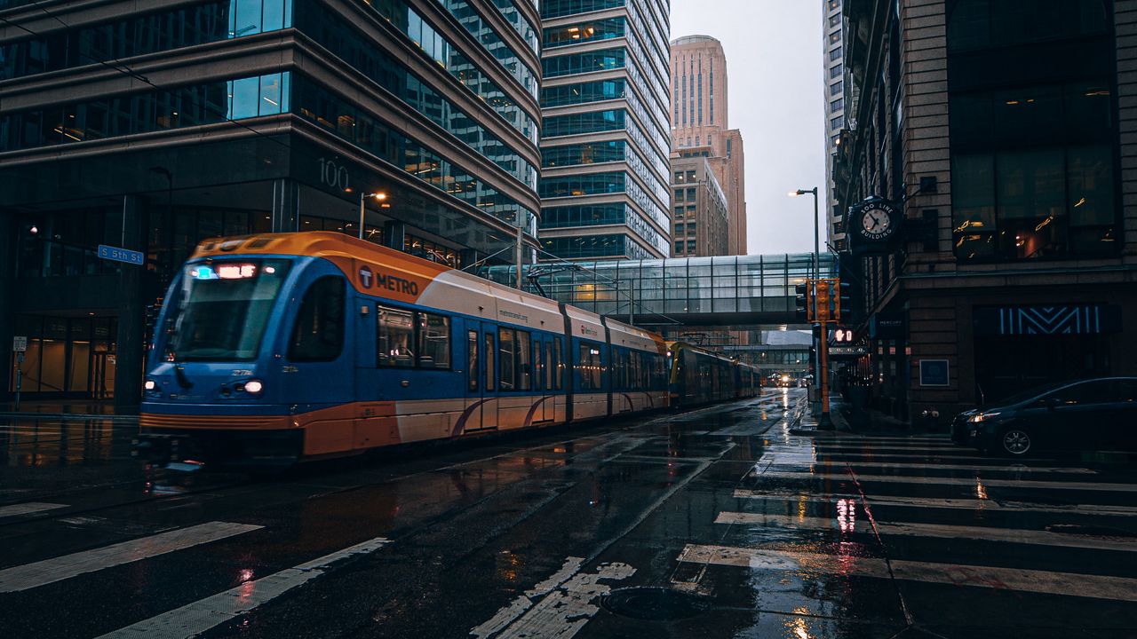 Wallpaper city, buildings, train, subway, road, street hd, picture, image