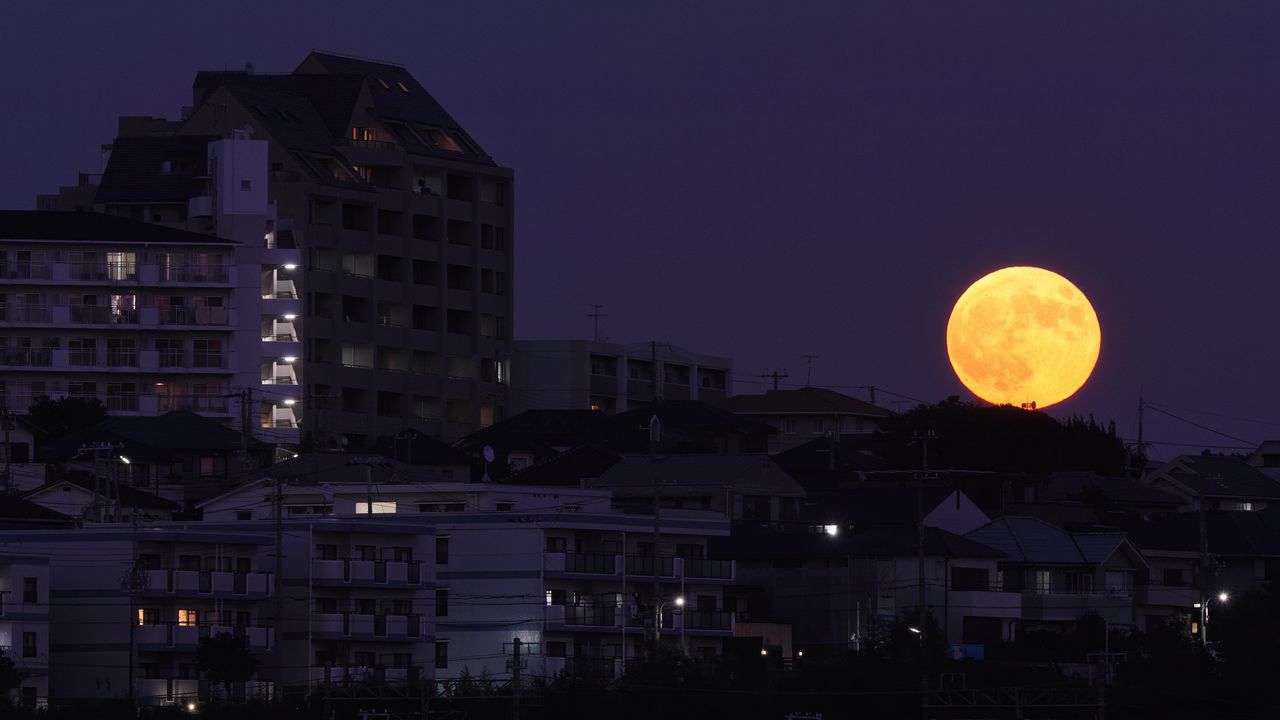 Wallpaper city, night, moon, buildings, dark hd, picture, image