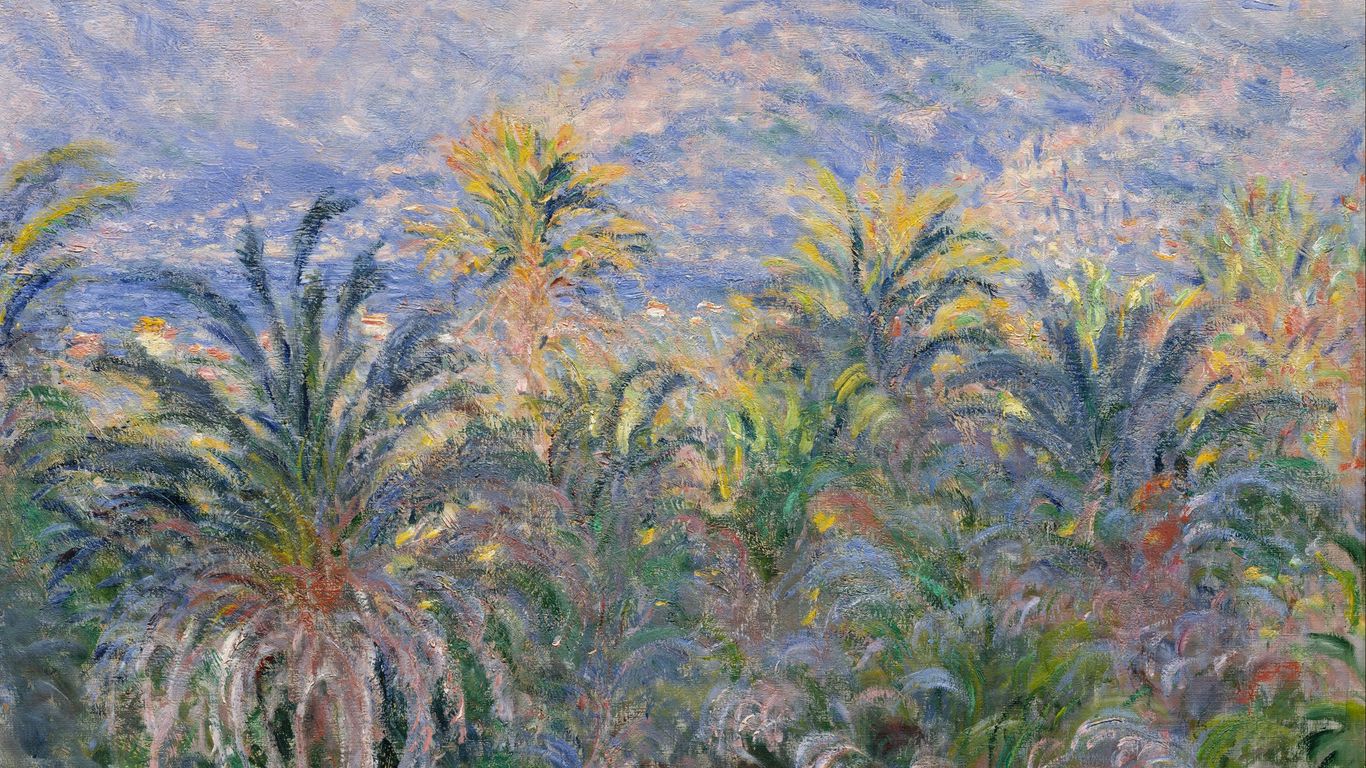 Download wallpaper 1366x768 claude monet, palm trees at bordighera ...