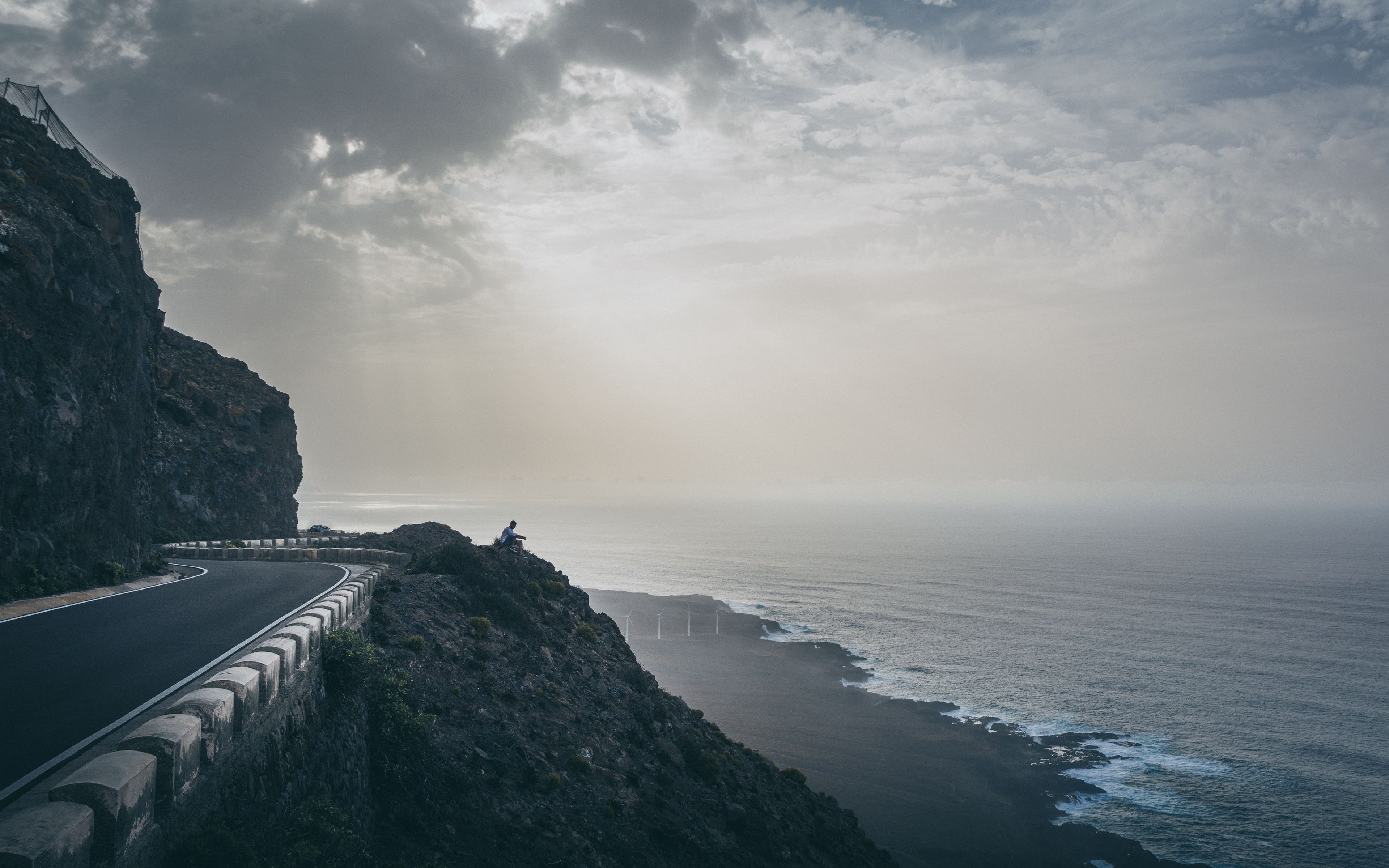 Download wallpaper 3840x2400 cliff, coast, silhouette, sea, road 4k ...