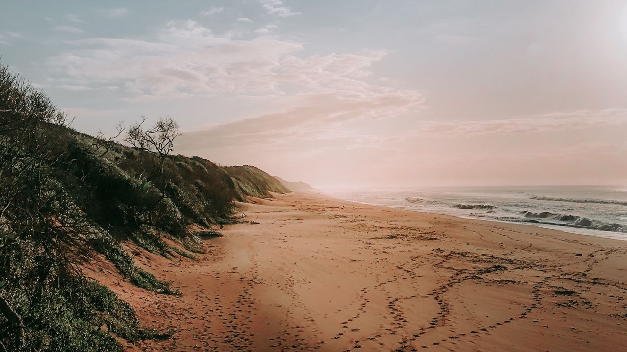 Wallpaper coast, beach, sea, slope, sky hd, picture, image
