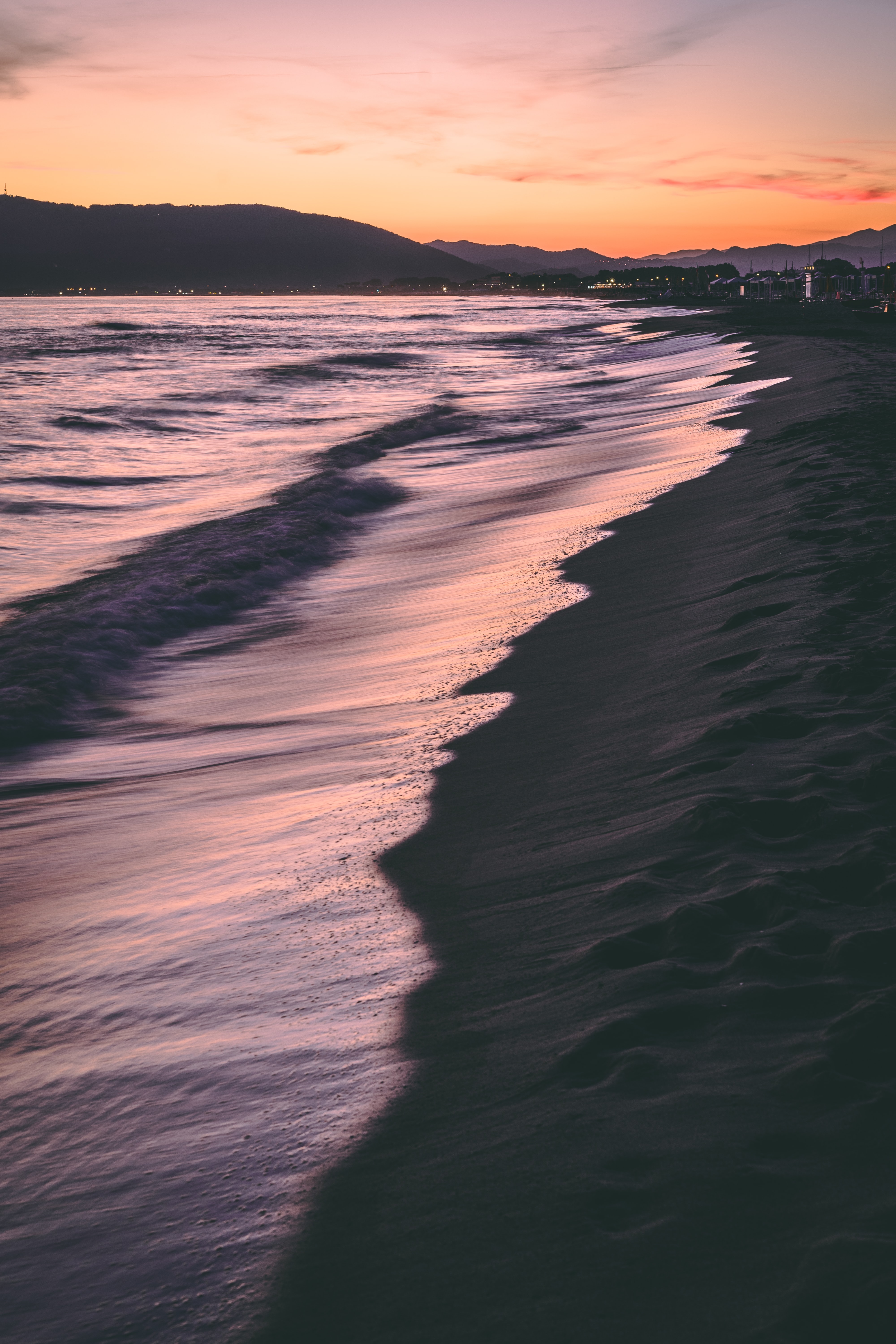 Download wallpaper 4000x6000 coast, sea, hills, sunset, beach hd background