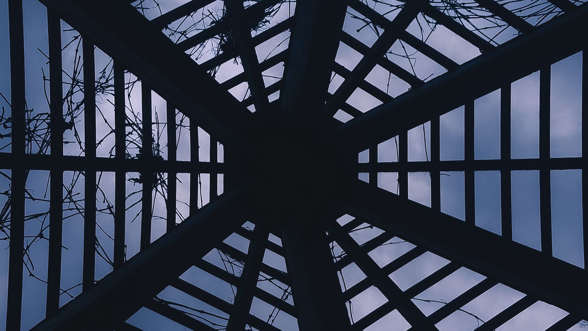 Download wallpaper 1920x1080 construction, structure, bottom view, sky ...