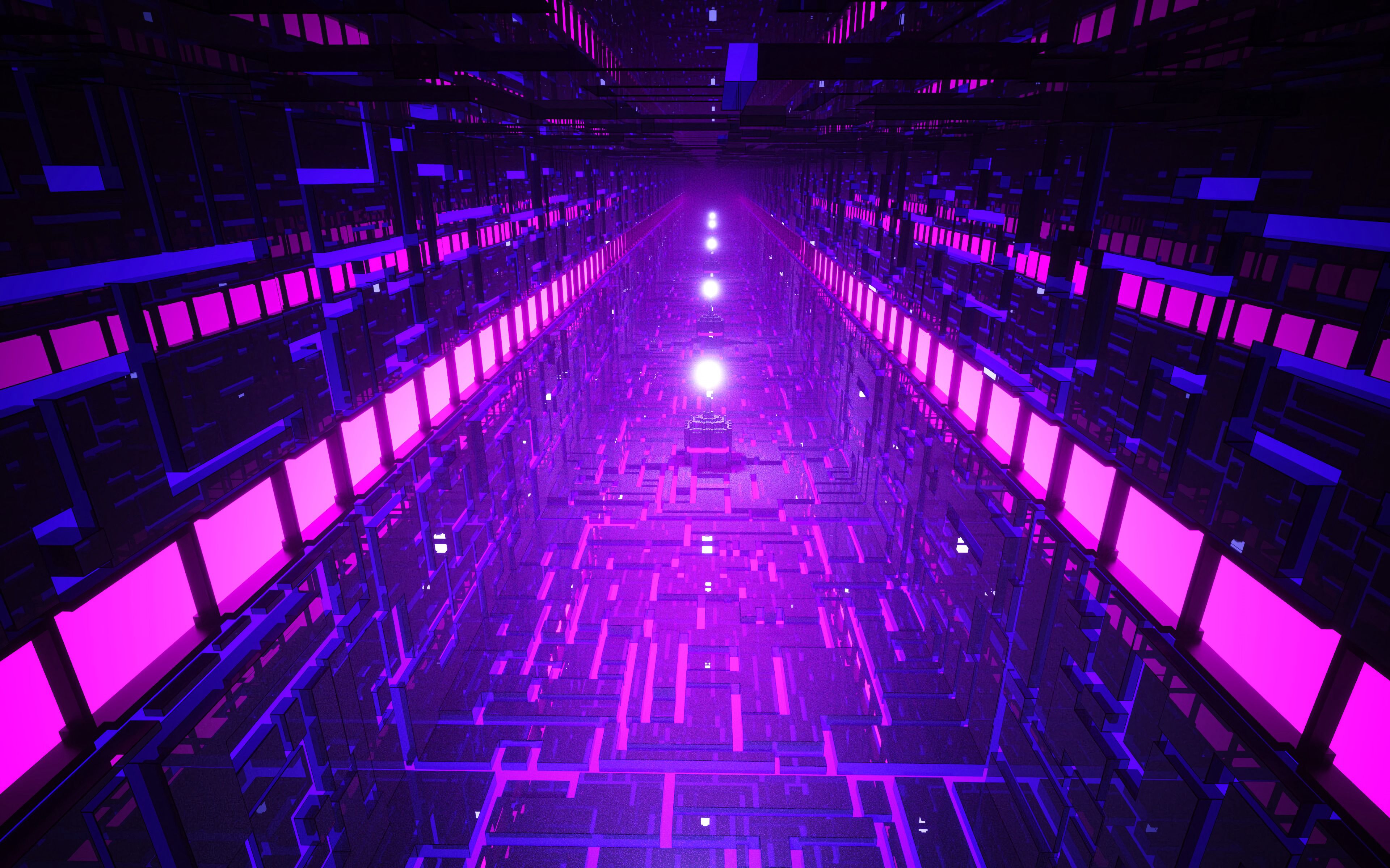 Download wallpaper 3840x2400 corridor, neon, light, bright, perspective ...