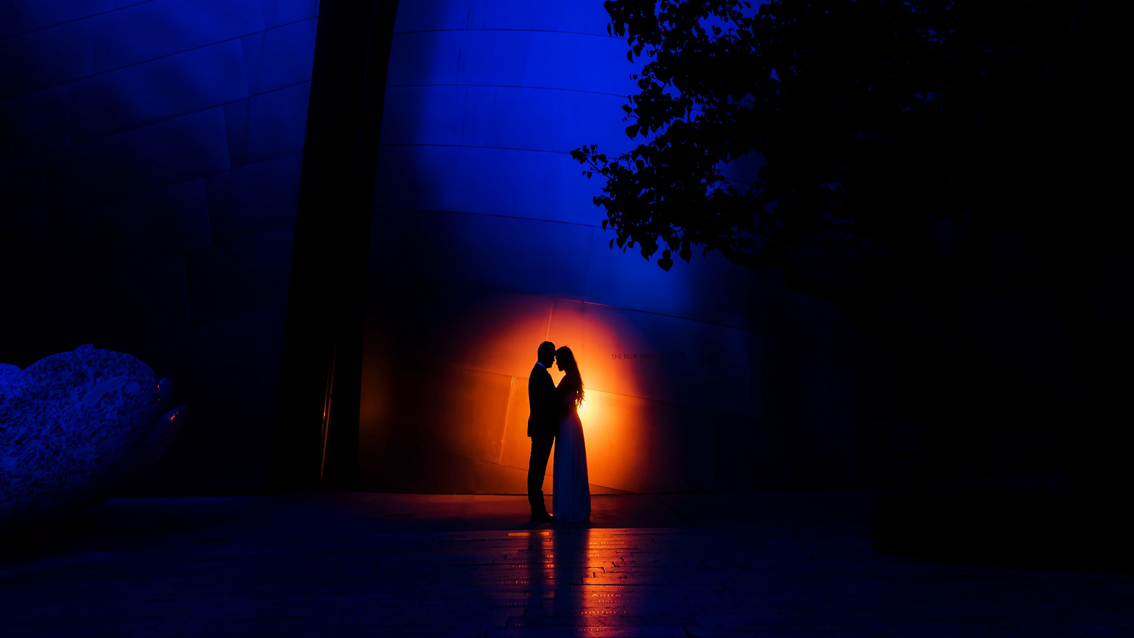 Download wallpaper 3840x2160 couple, silhouettes, love, romance, night ...