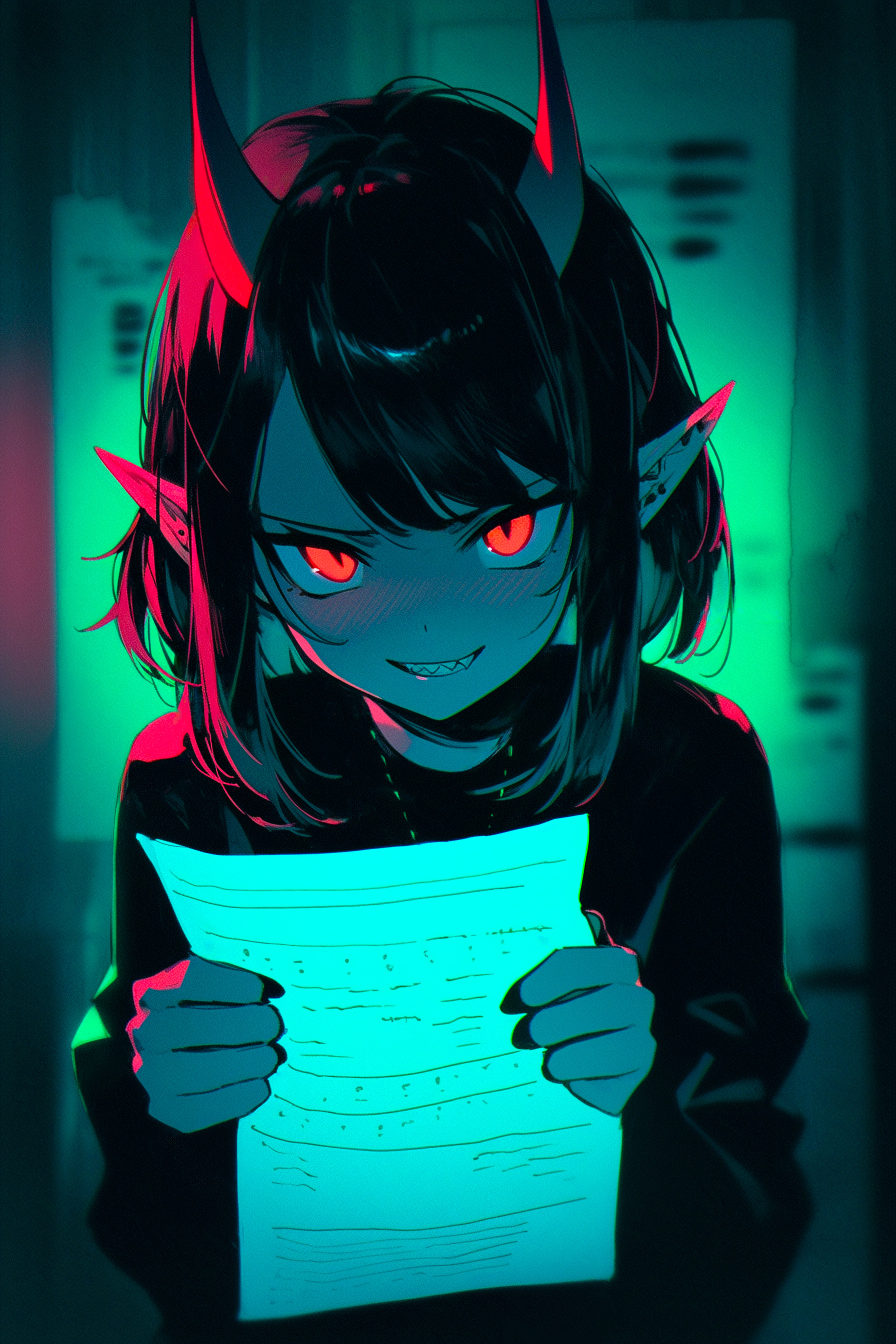 Download Wallpaper 1792x2688 Demon Girl Horns Ears Leaf Anime Hd