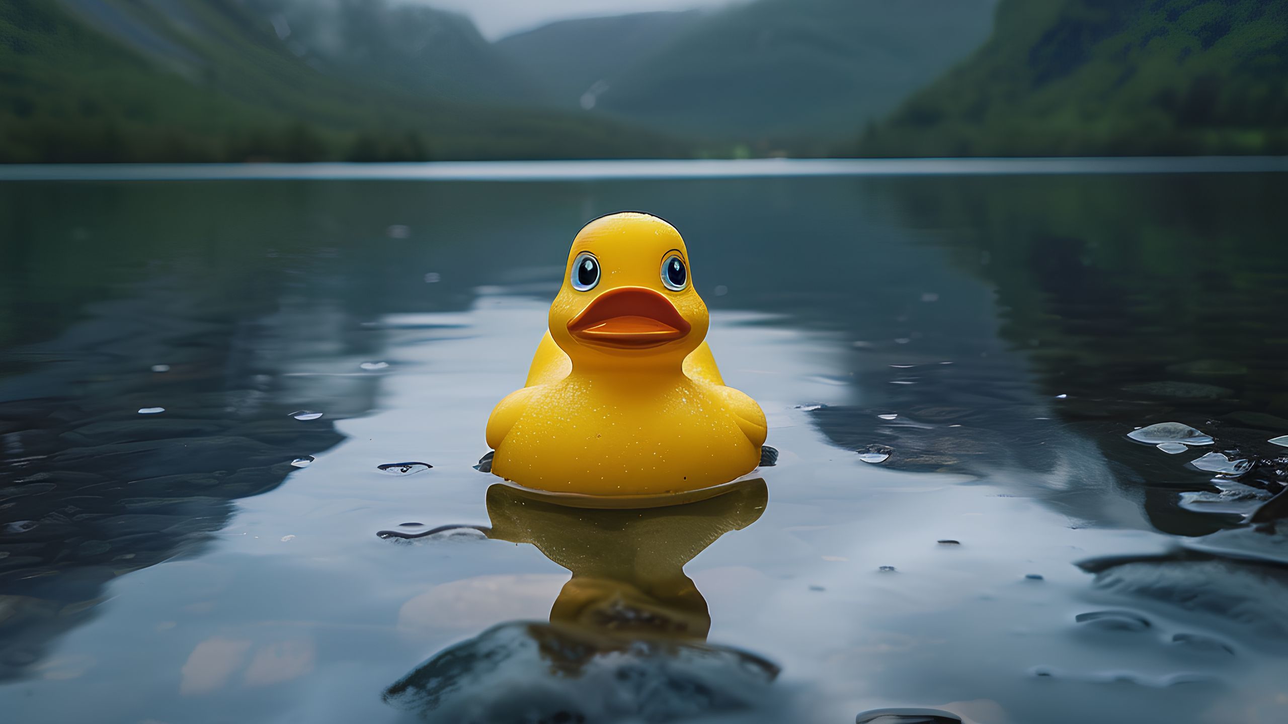 Download wallpaper 2560x1440 duck, lake, mountains, sky widescreen 16:9 ...