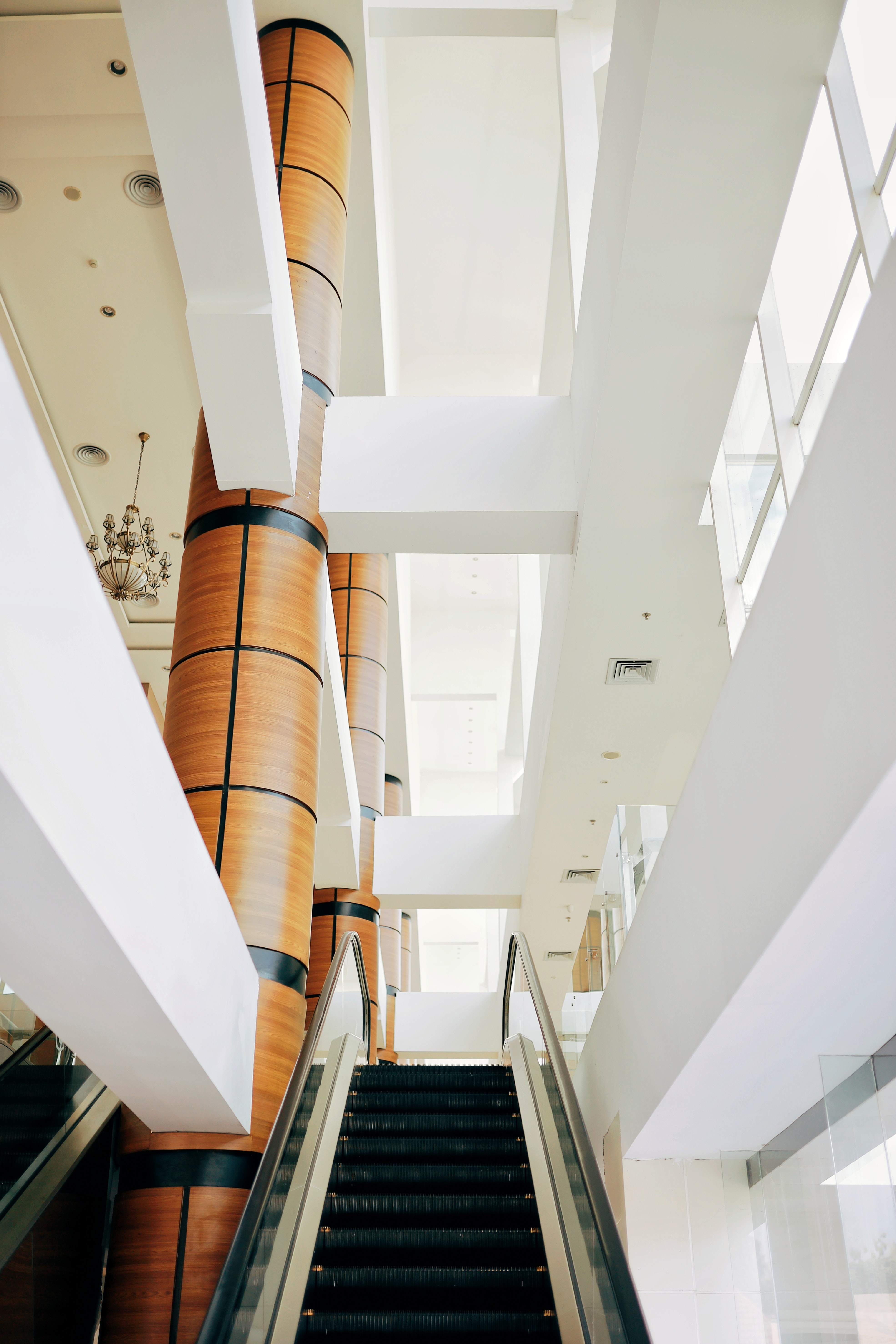Download wallpaper 3939x5908 escalator, stairs, columns, architecture ...