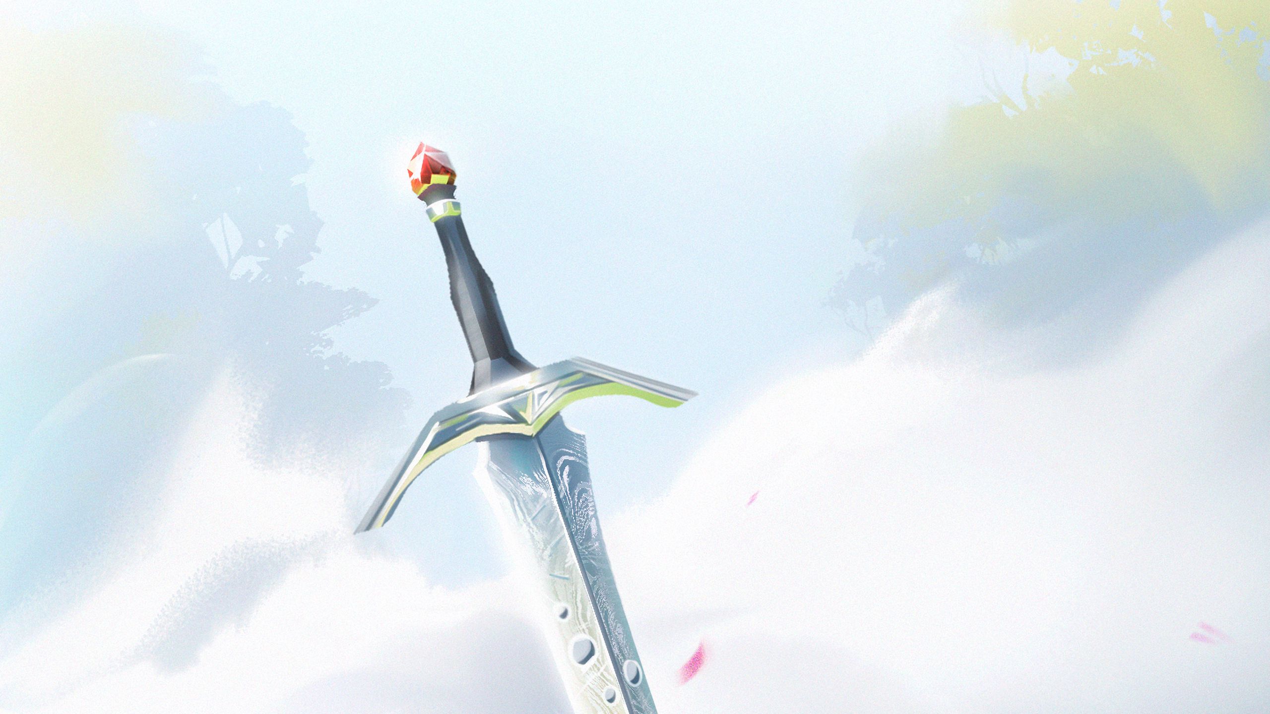 Download wallpaper 2560x1440 excalibur, sword, stone, grass, art ...
