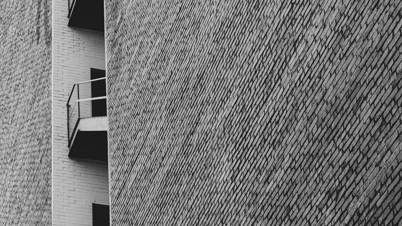Wallpaper facade, building, bw, brick wall hd, picture, image