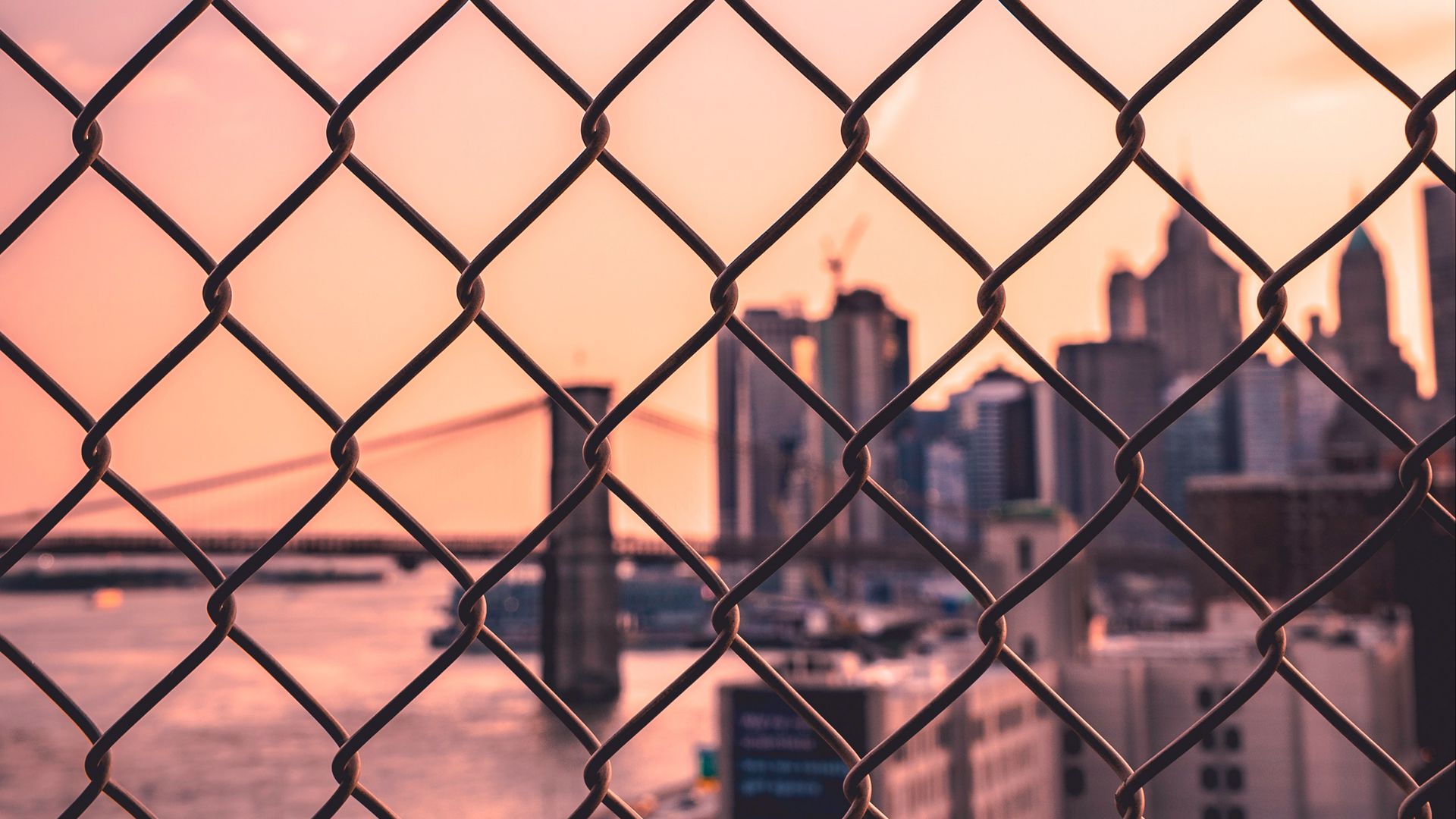 Download wallpaper 1920x1080 fence, mesh, city, blur full hd, hdtv, fhd ...