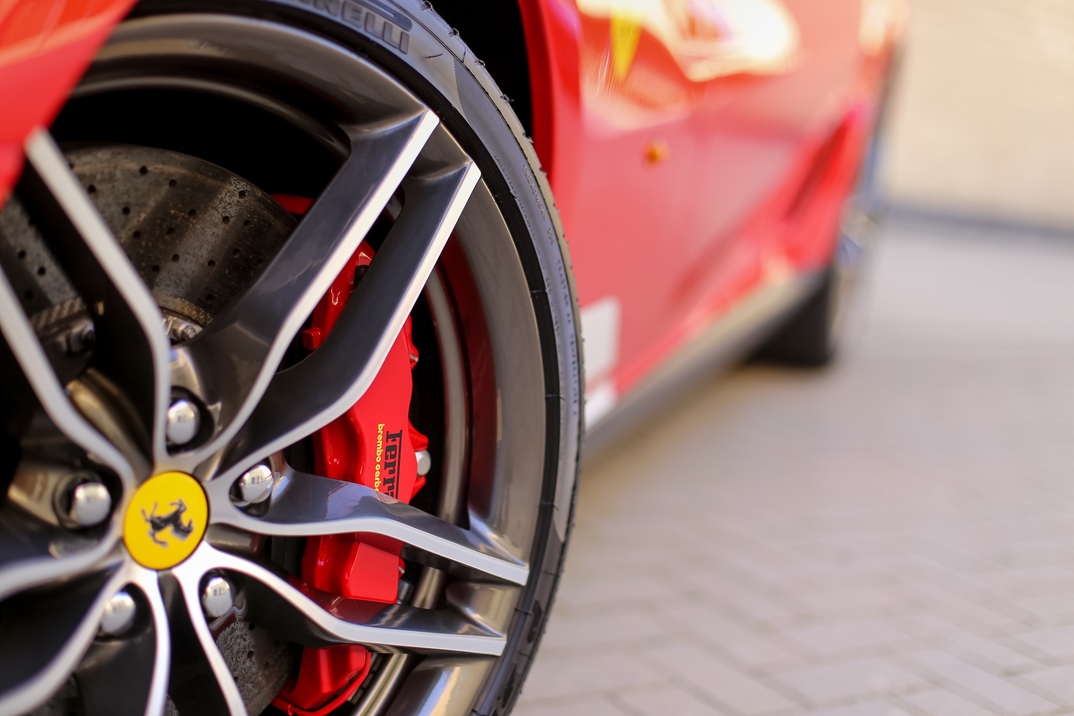 Download wallpaper 3648x2432 ferrari, tire, wheel, logo hd background