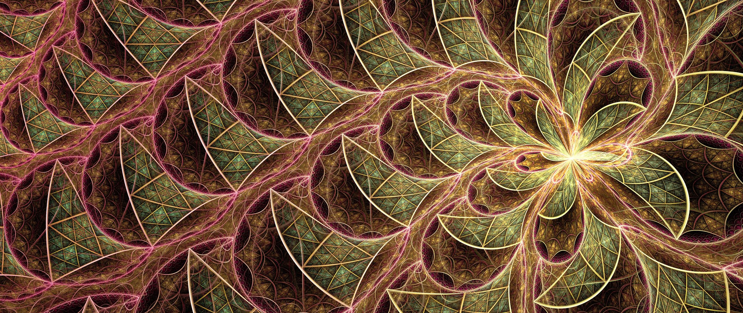 Download wallpaper 2560x1080 flower, glow, whirl, shapes dual wide ...