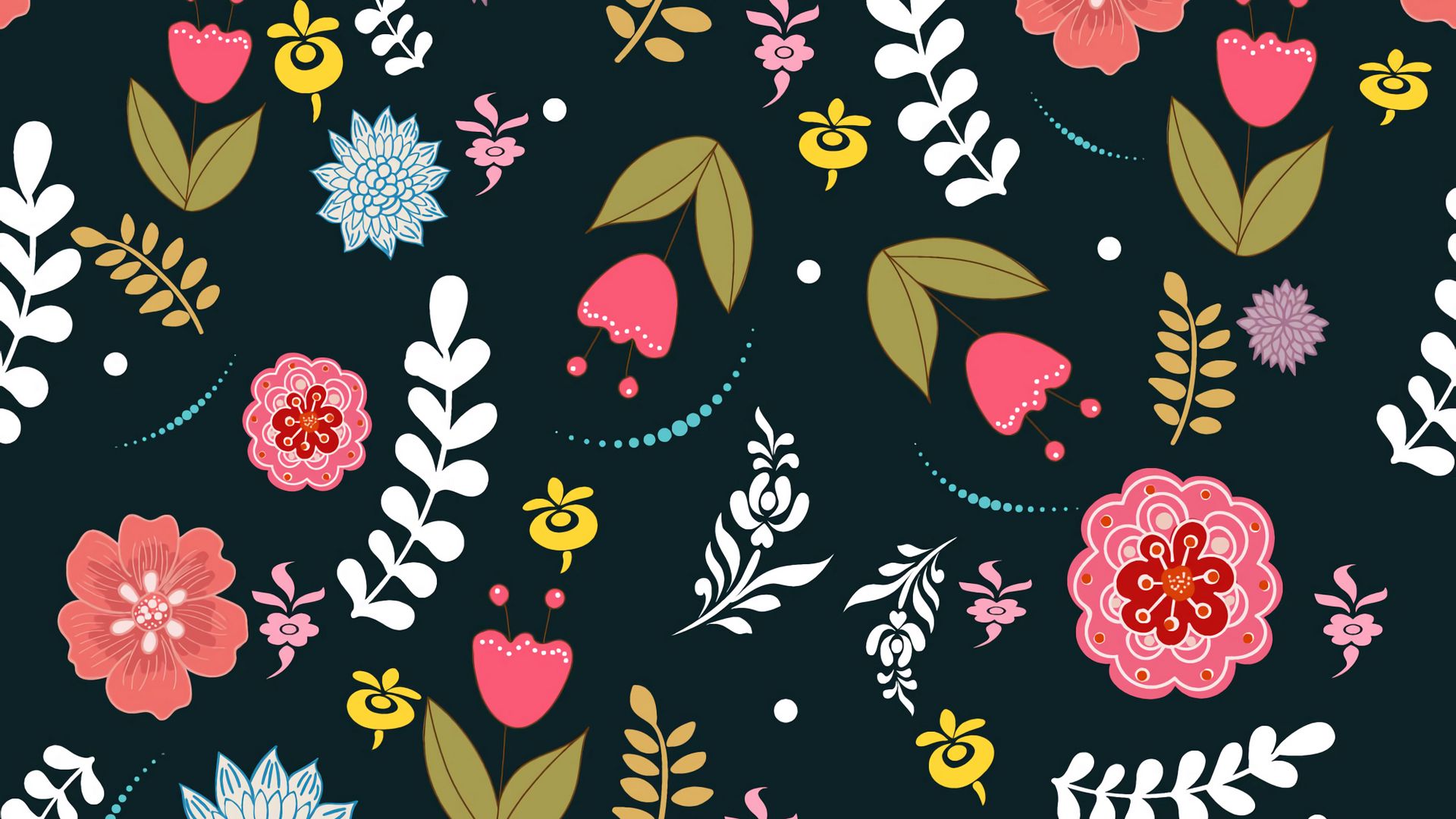 Download wallpaper 1920x1080 flowers, branches, leaves, pattern, art ...