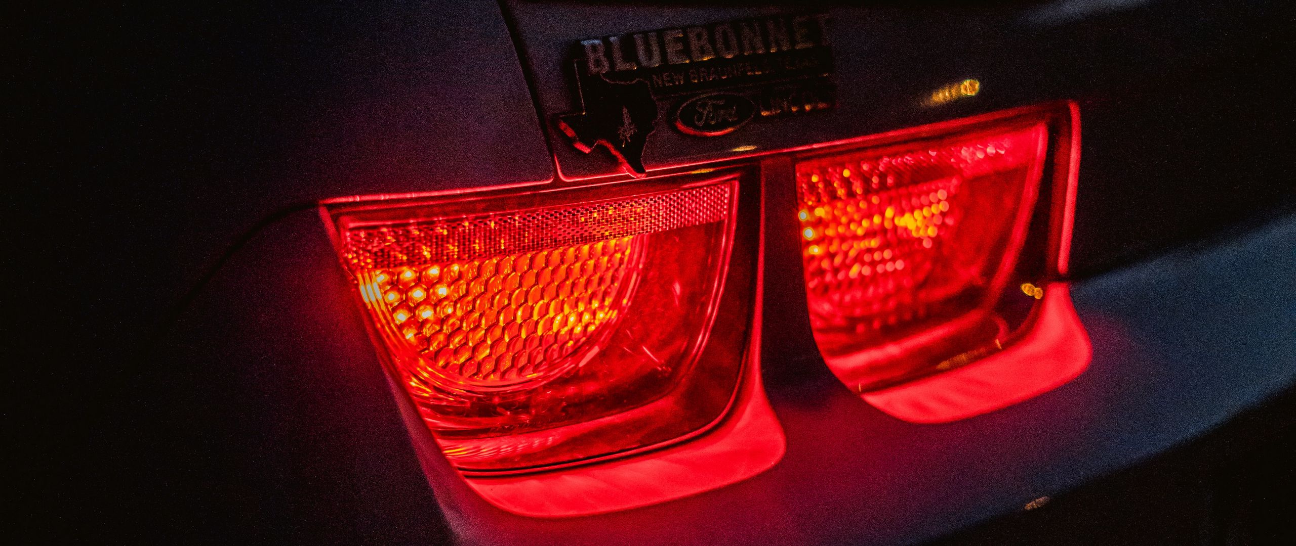 Download wallpaper 2560x1080 ford, car, lights, backlight, red dual ...
