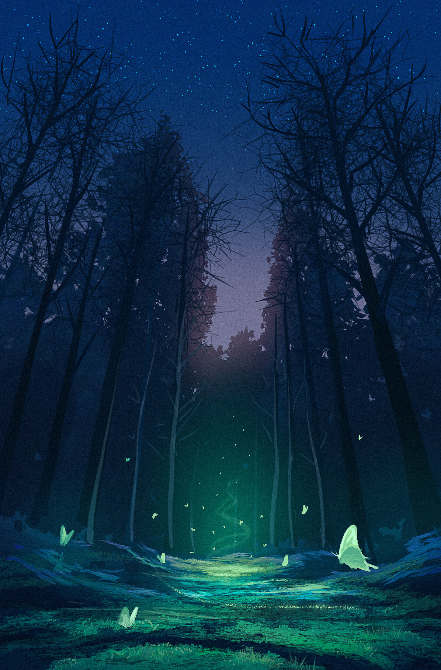 Download wallpaper 1450x2200 forest, magic, butterflies, fantasy, art ...