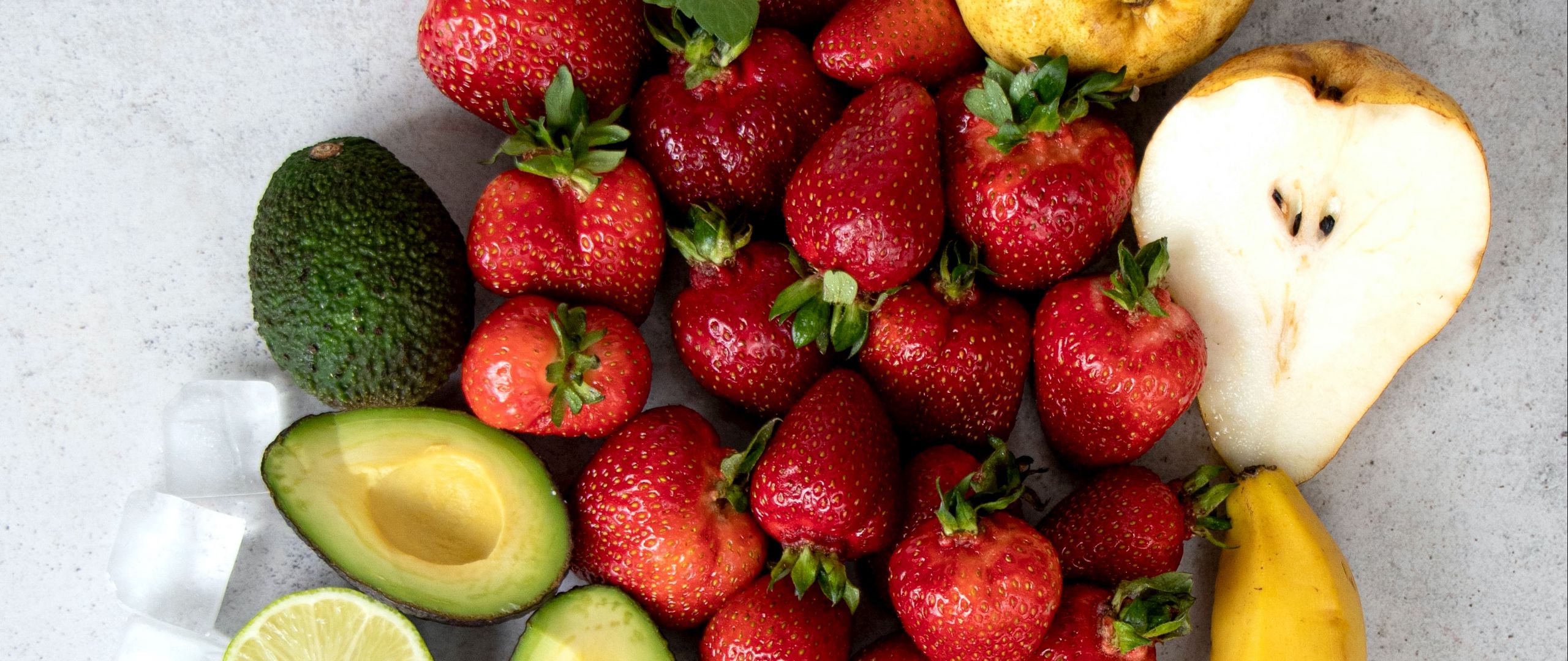Download wallpaper 2560x1080 fruits, strawberries, avocado, pear ...