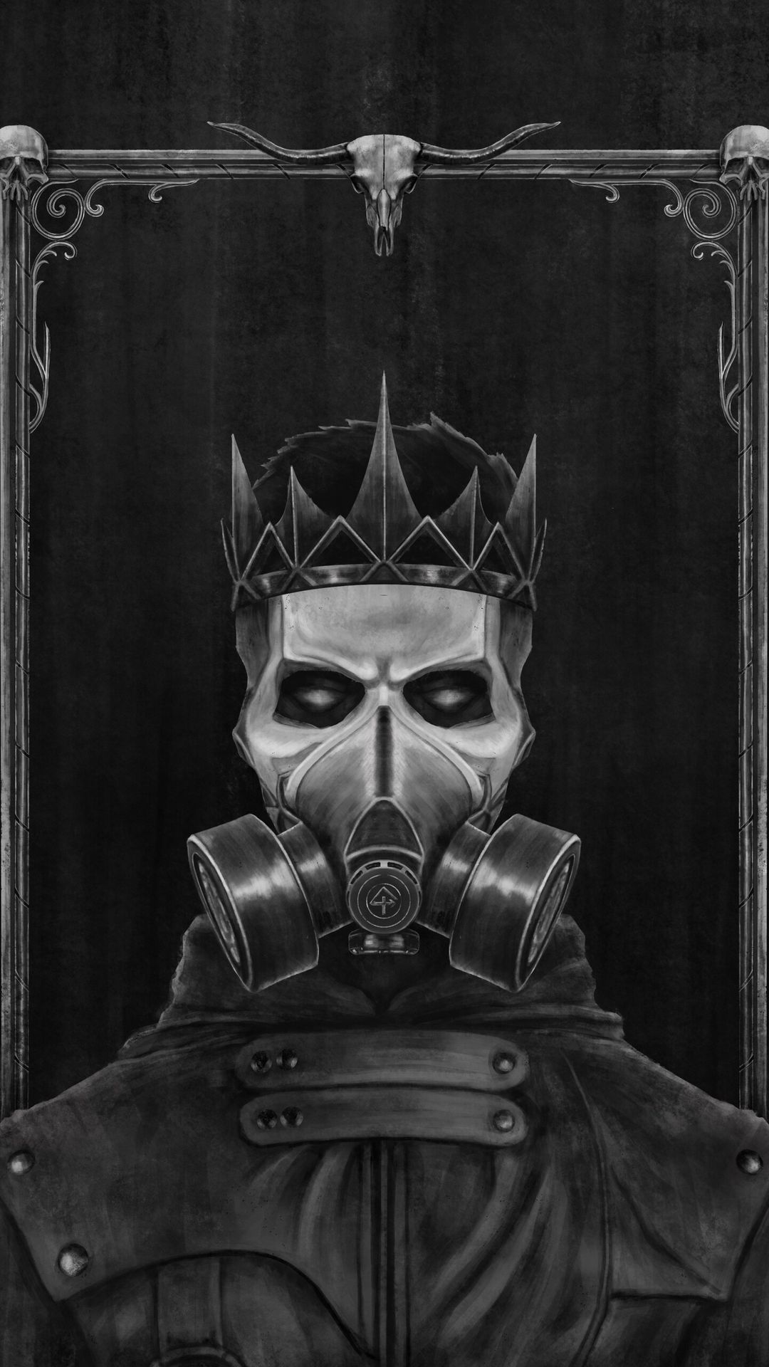 Download wallpaper 1080x1920 gas mask, crown, skull, king, art, black ...