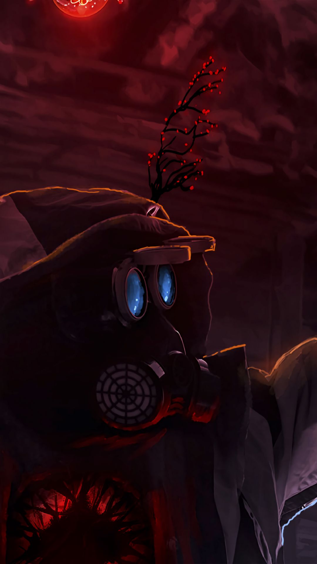 Download wallpaper 1080x1920 gas mask, respirator, mask, art, dark, red ...
