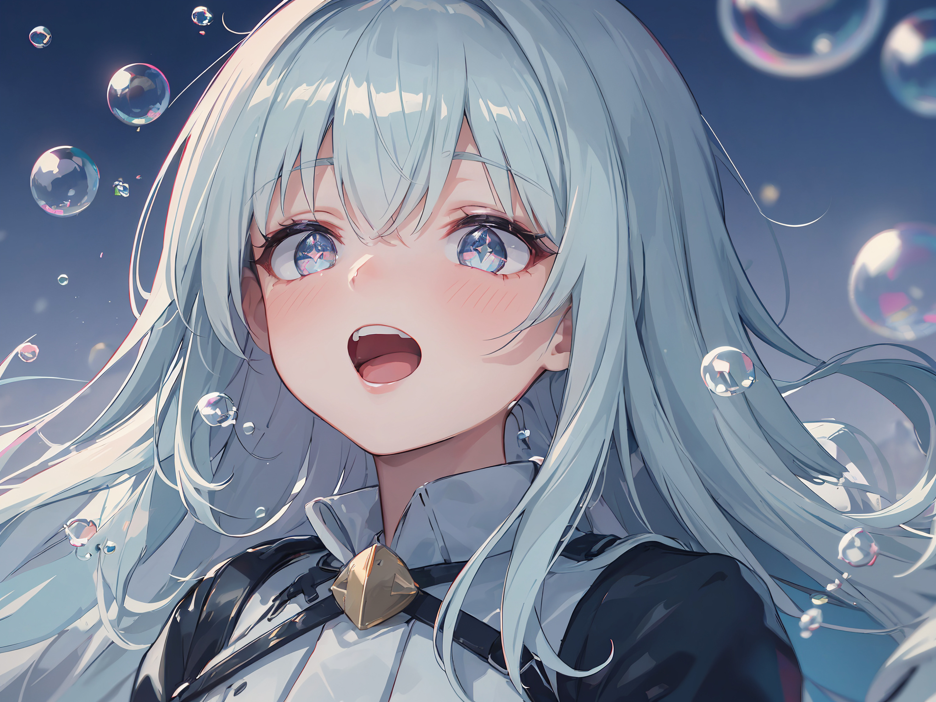 Download wallpaper 3072x2304 girl, anime, art, bubbles hd background