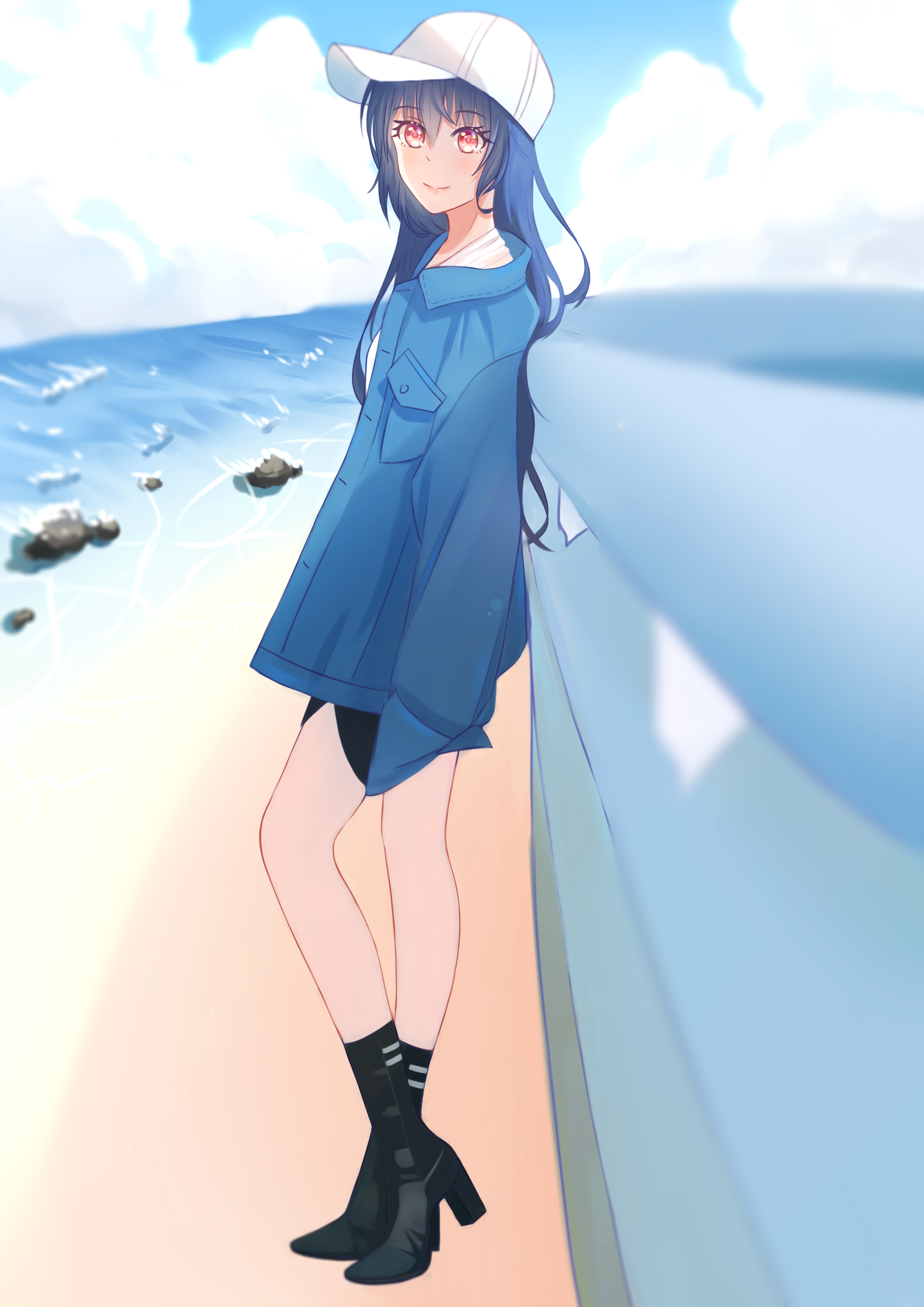 Download wallpaper 2480x3507 girl, cap, beach, anime hd background
