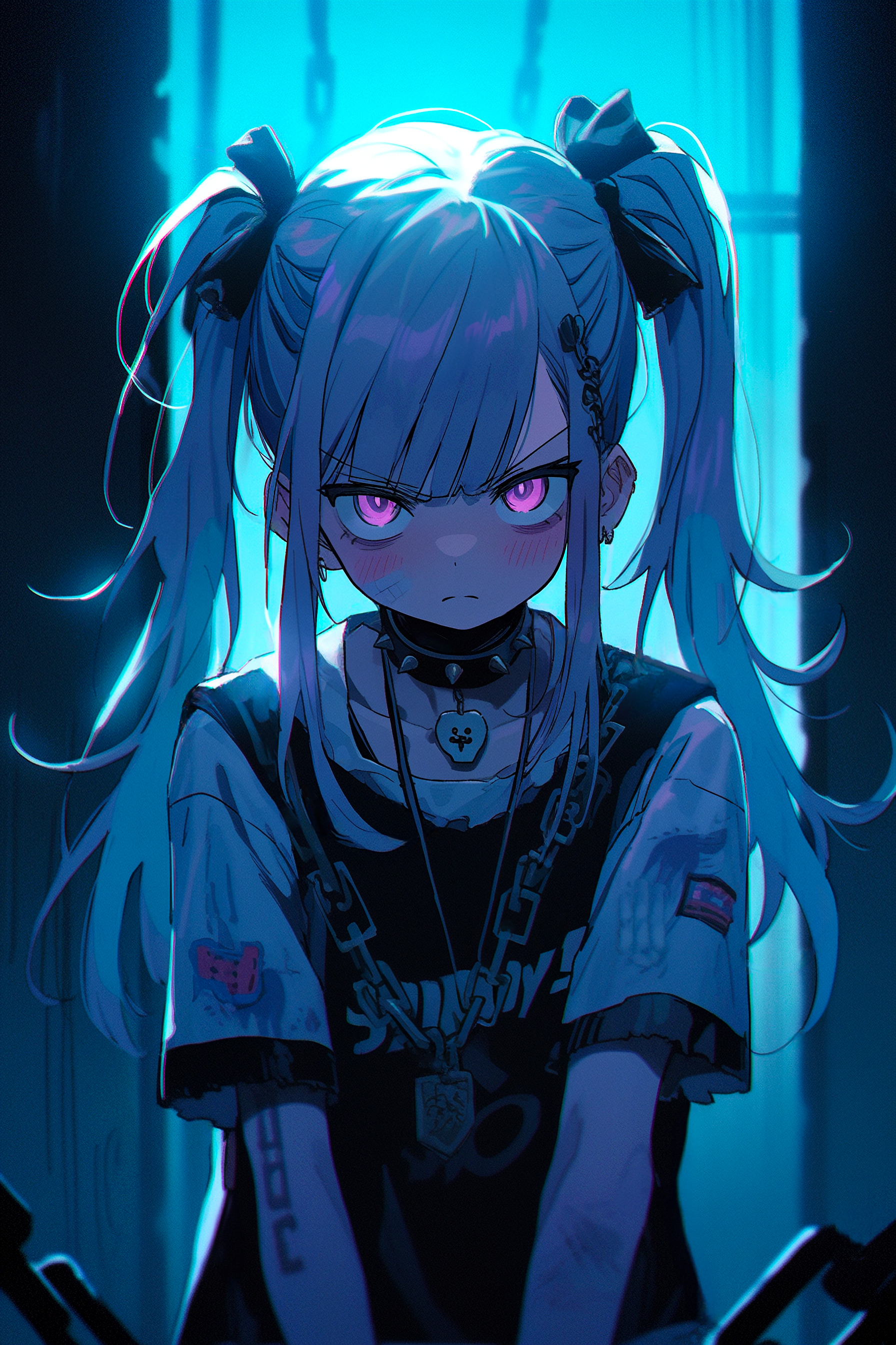 Download wallpaper 1792x2688 girl, chain, blue, anime, art hd background