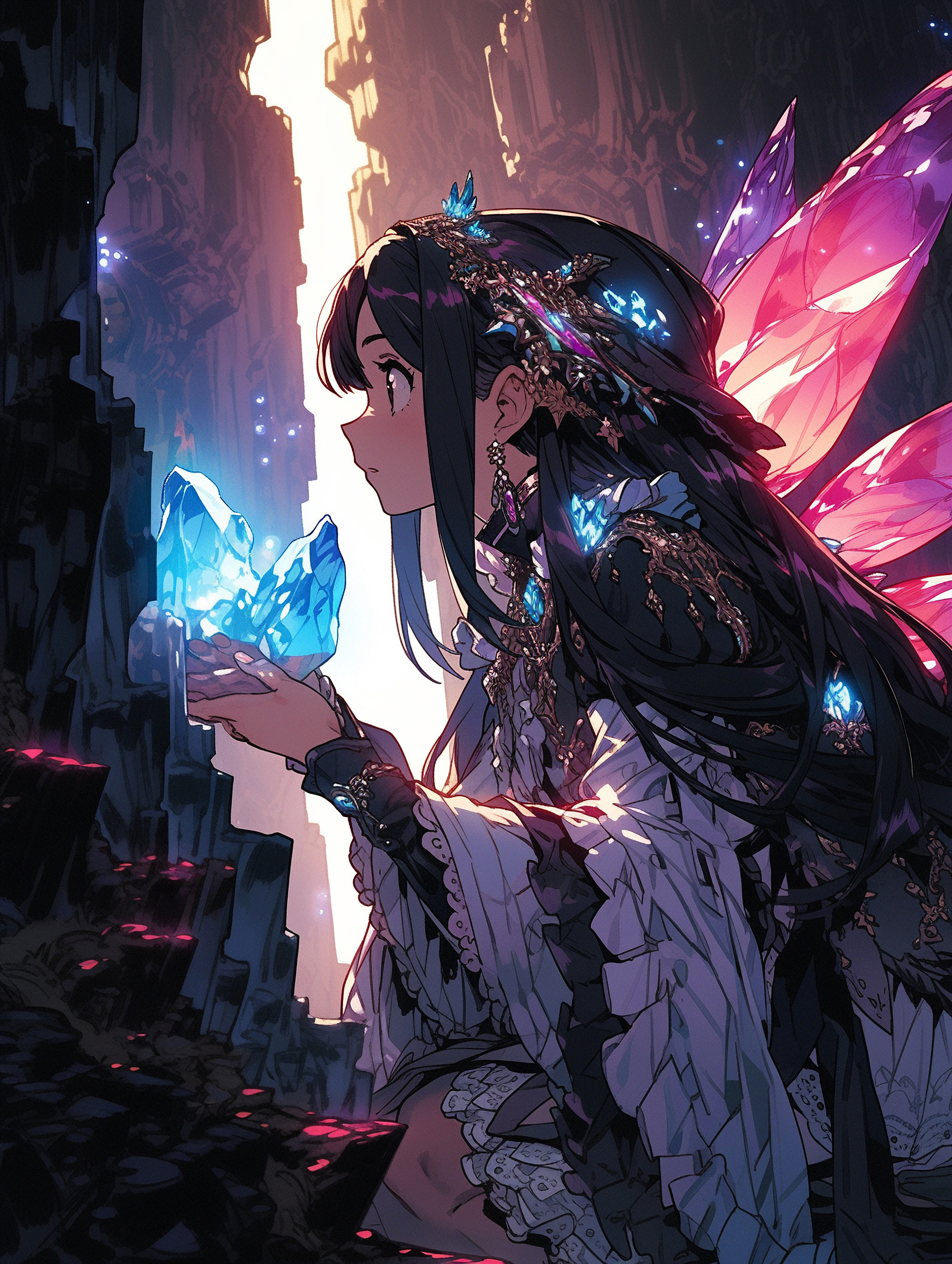 Download wallpaper 1856x2464 girl, crystal, jewelry, anime hd background