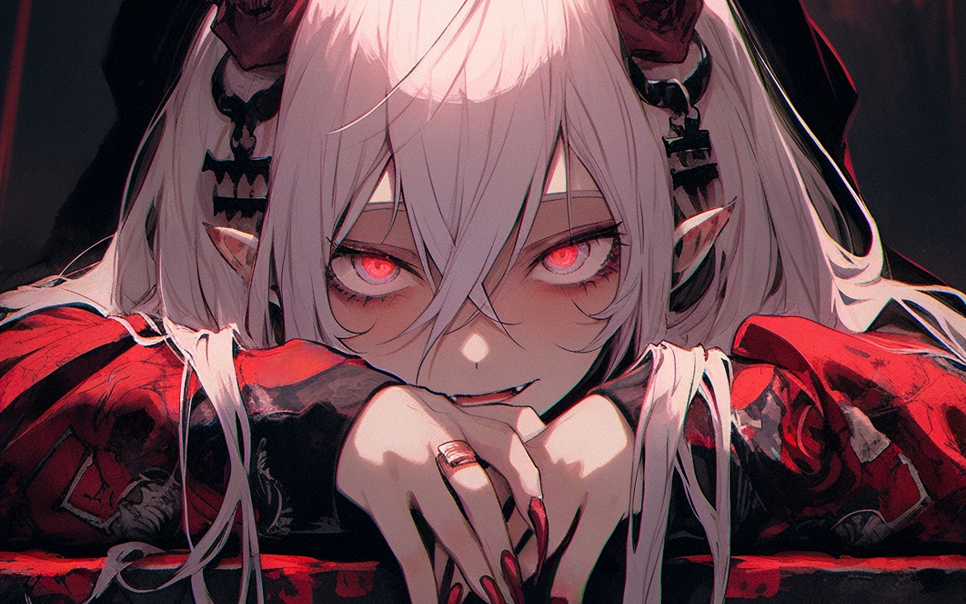 Download Wallpaper 1920x1200 Girl Demon Horns Hood Skull Art 8854