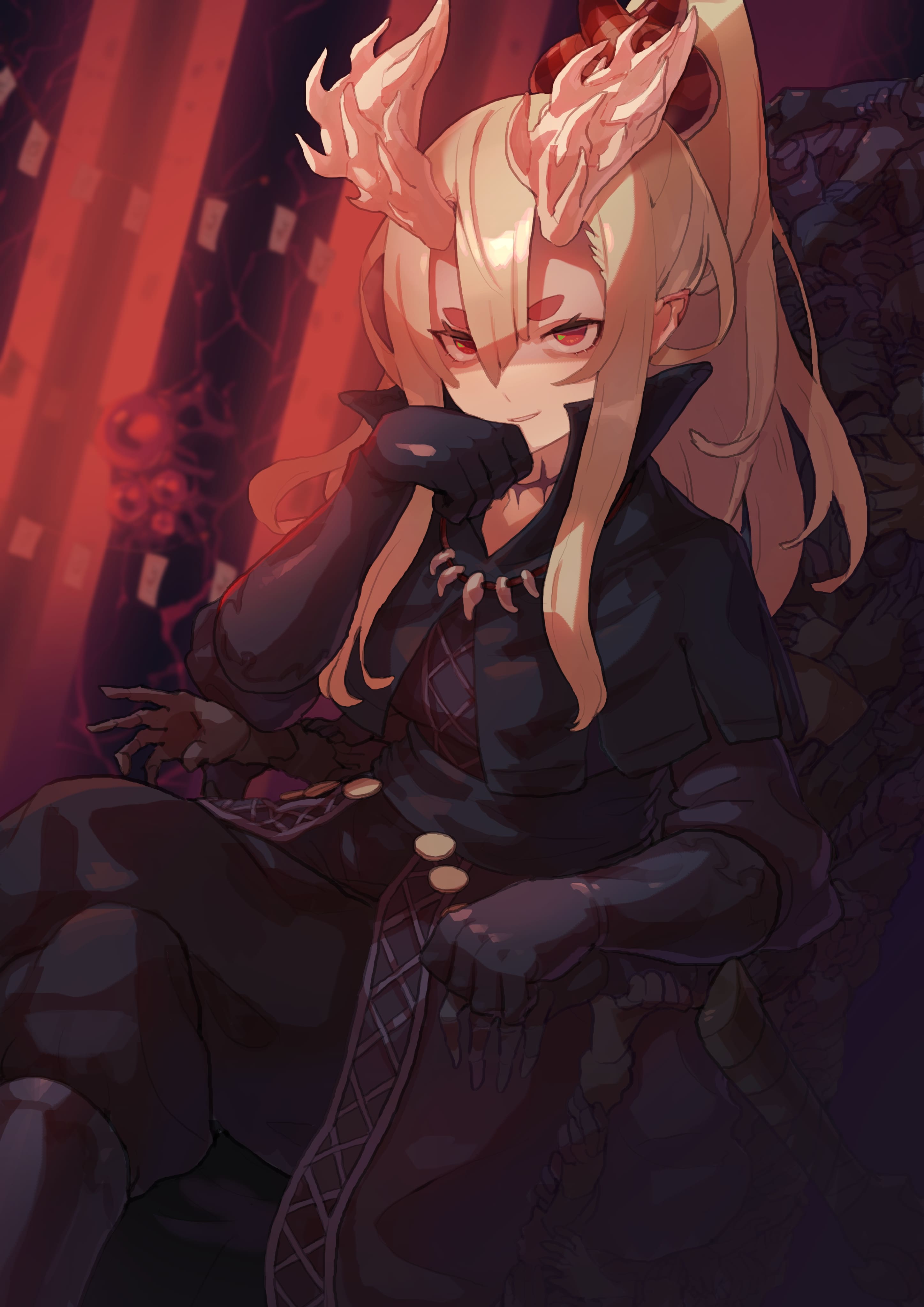 Download wallpaper 2894x4093 girl, demon, smile, anime, art hd background