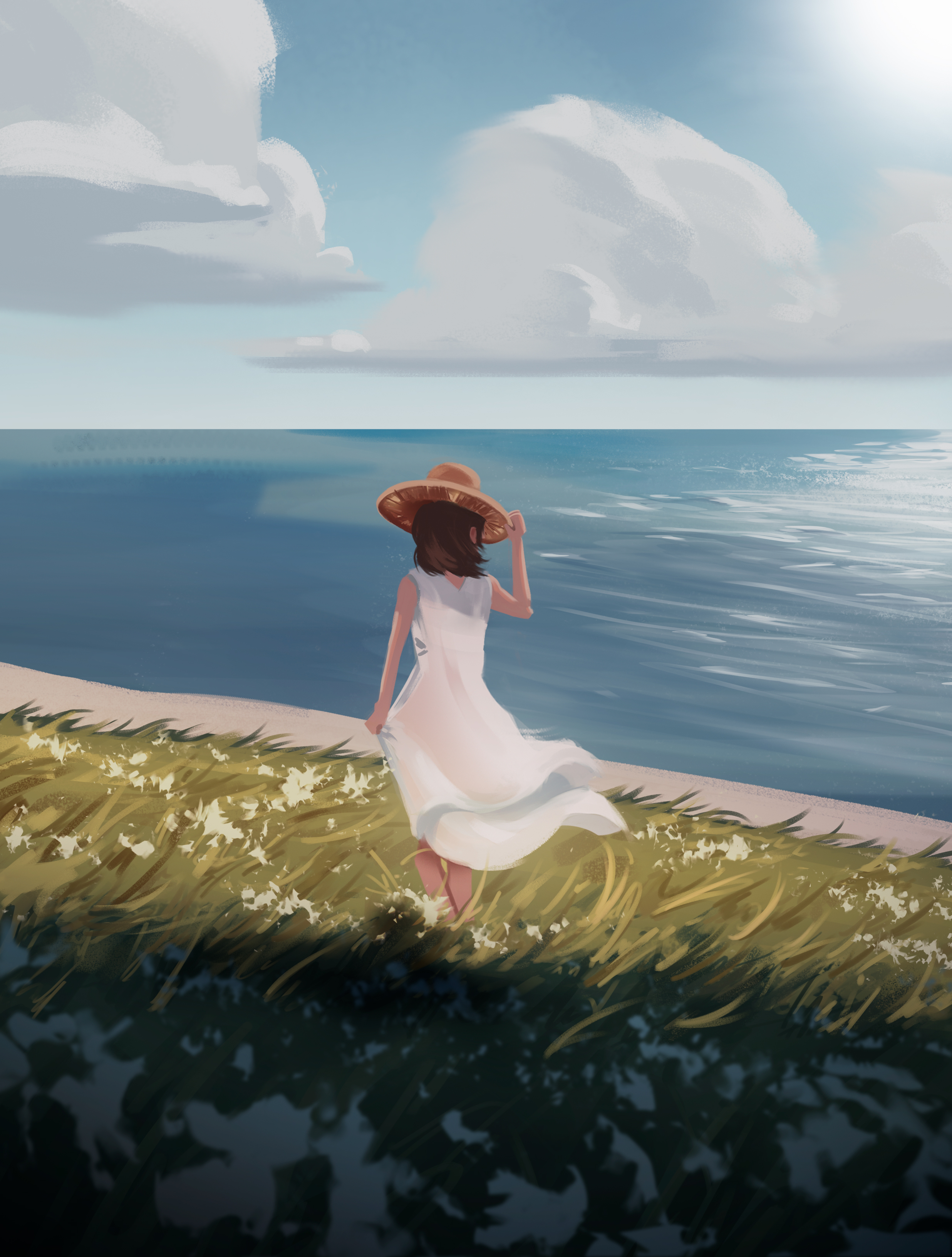 Download wallpaper 2472x3262 girl, dress, hat, summer, coast, sea ...