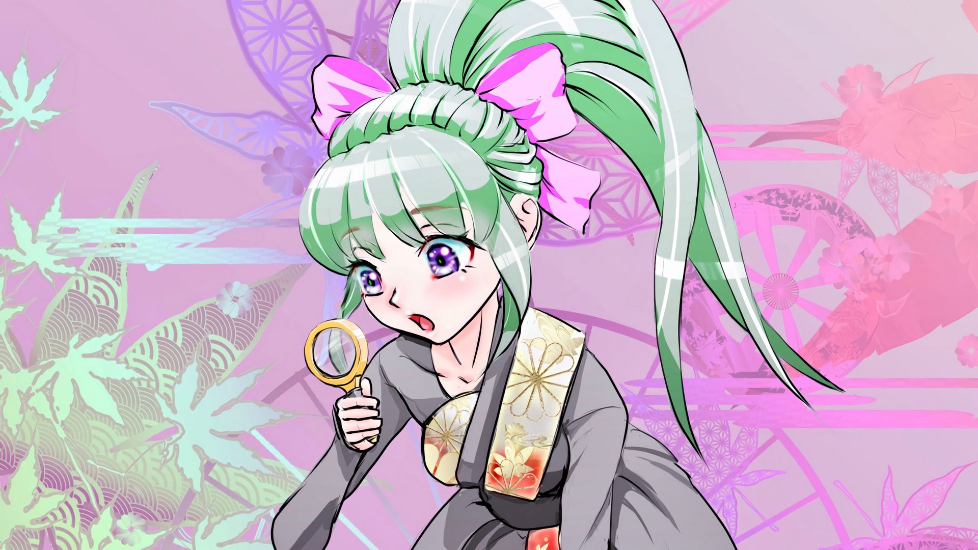 Download wallpaper 1920x1080 girl, magnifier, search, kimono, anime ...