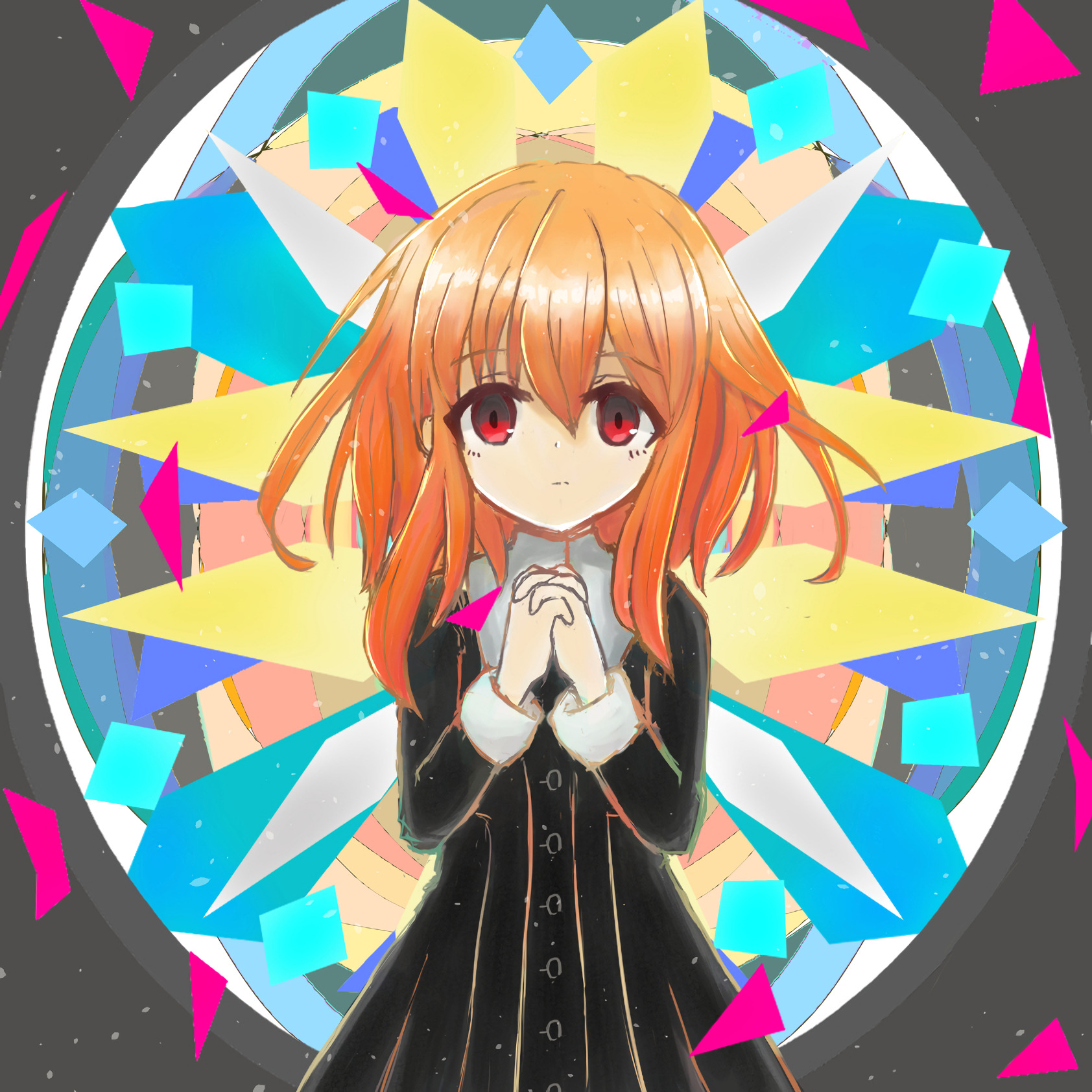 Download wallpaper 1684x1684 girl, gesture, shapes, anime hd background