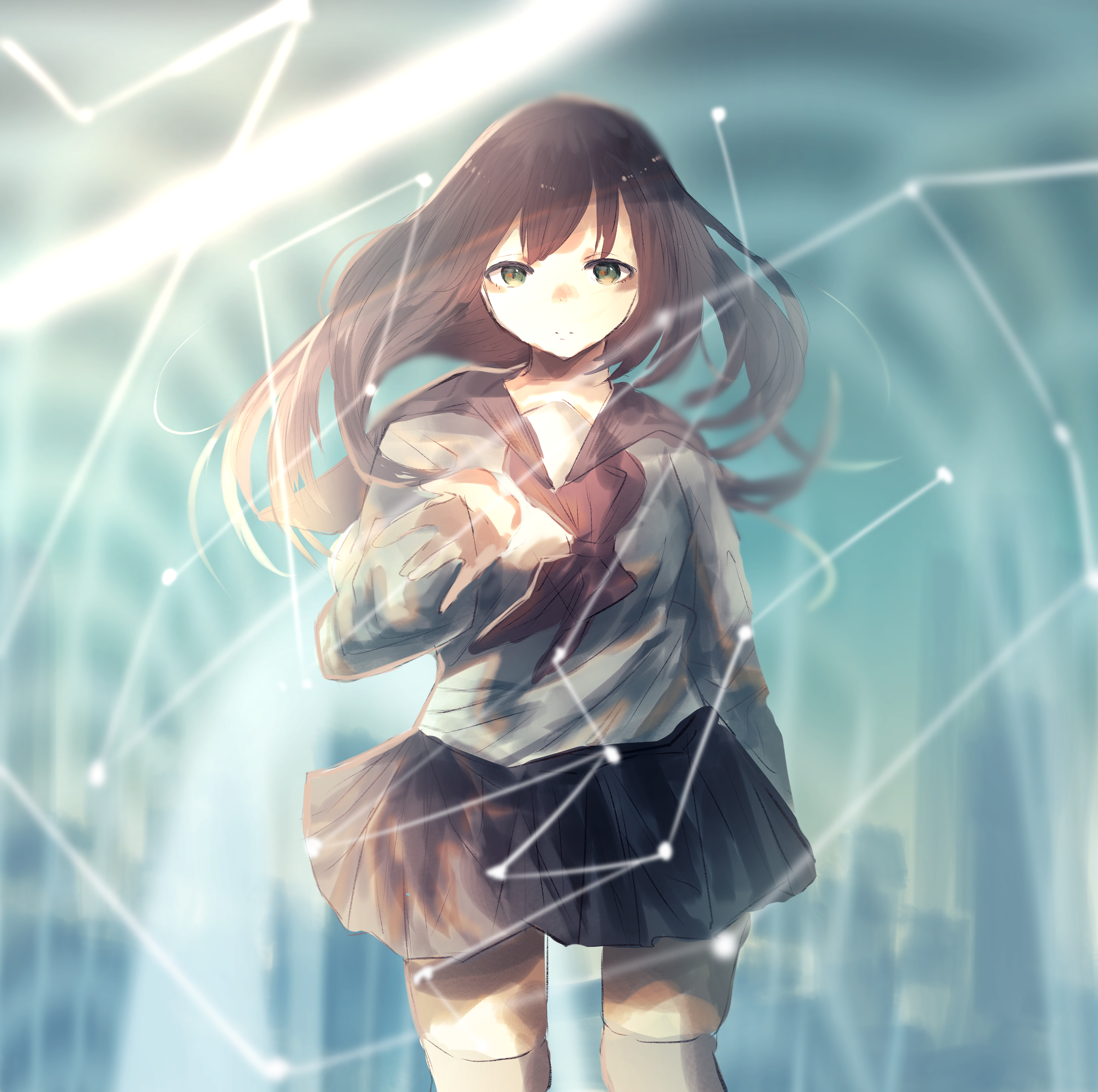 Download wallpaper 4400x4376 girl, glance, lines, anime, art, cartoon ...