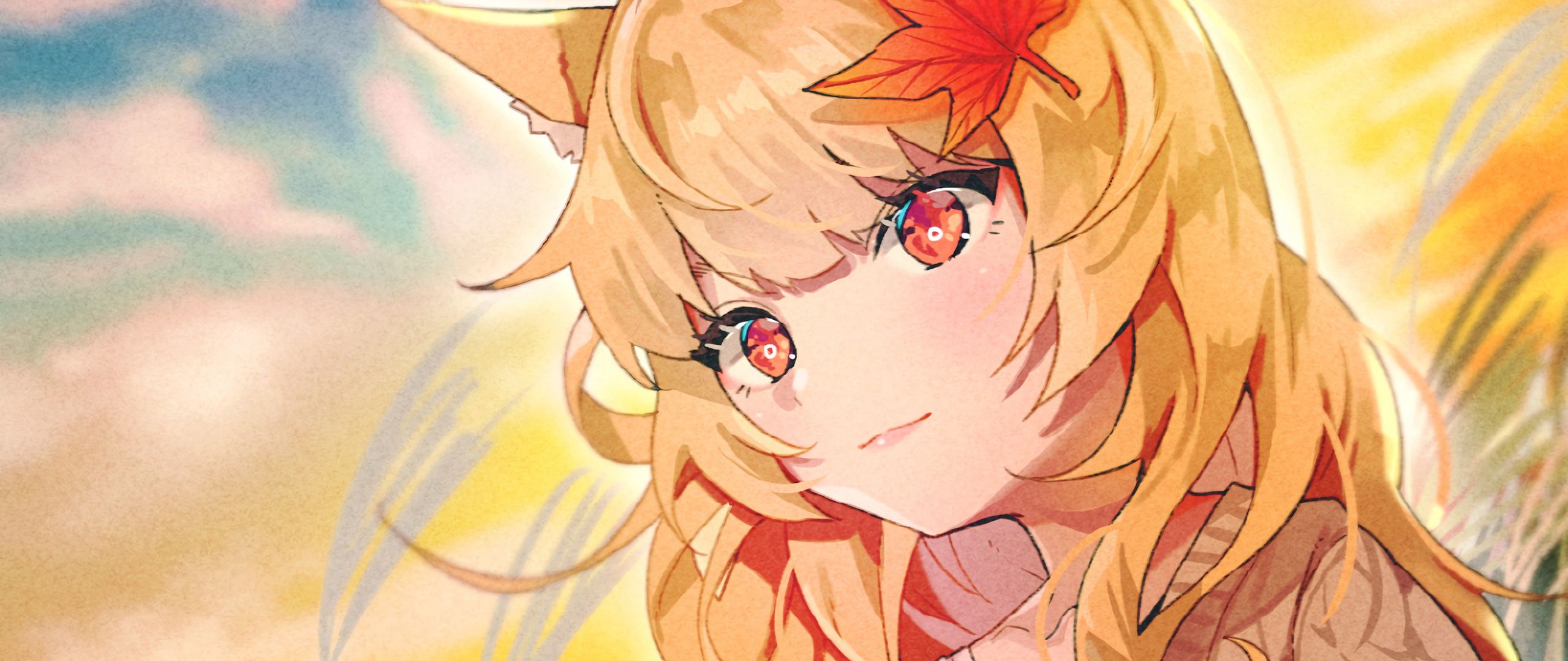 Download wallpaper 2560x1080 girl, glance, maple leaf, anime dual wide ...