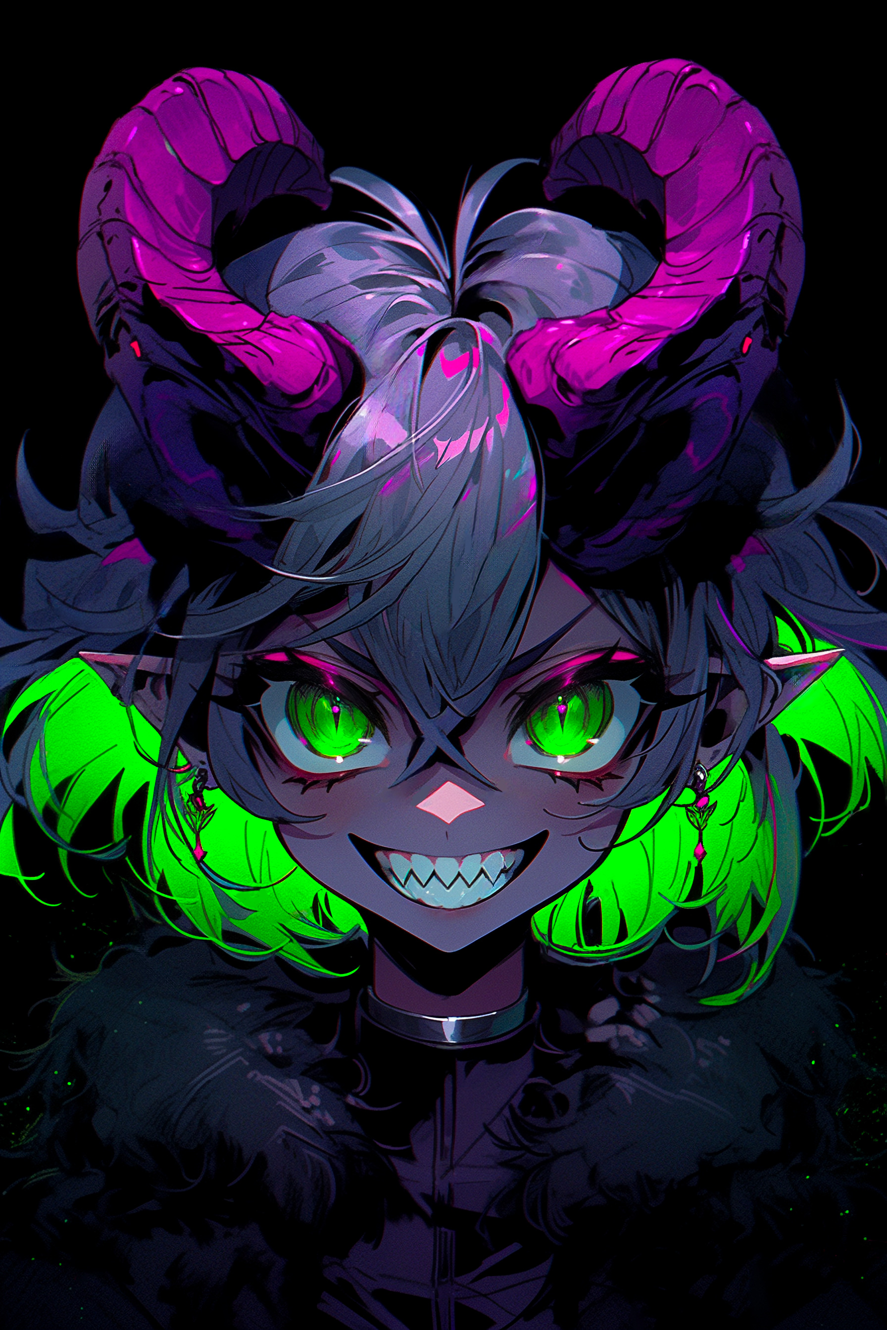 Download wallpaper 1792x2688 girl, horns, vampire, anime, art hd background