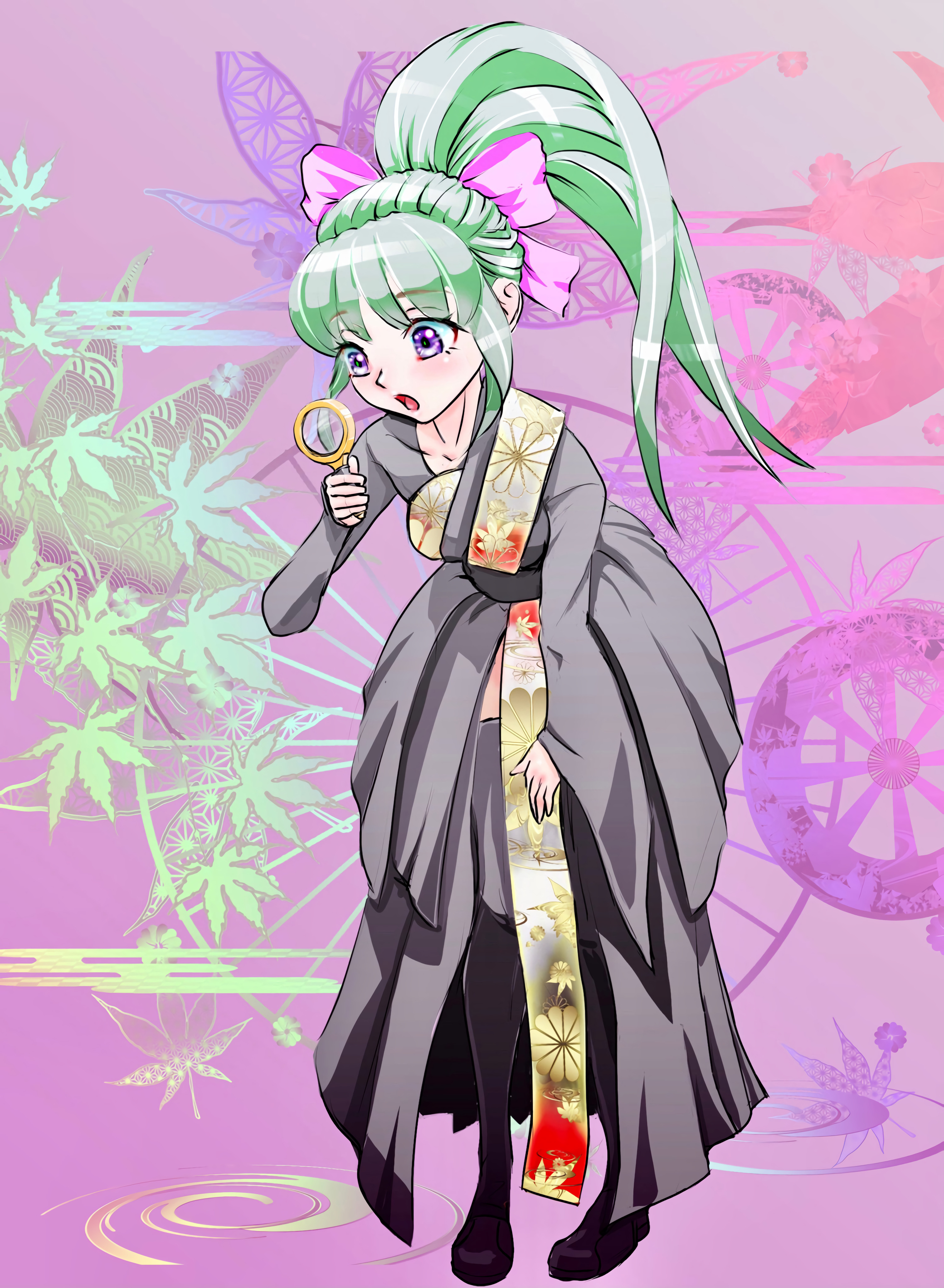 Download wallpaper 3000x4092 girl, magnifier, search, kimono, anime ...