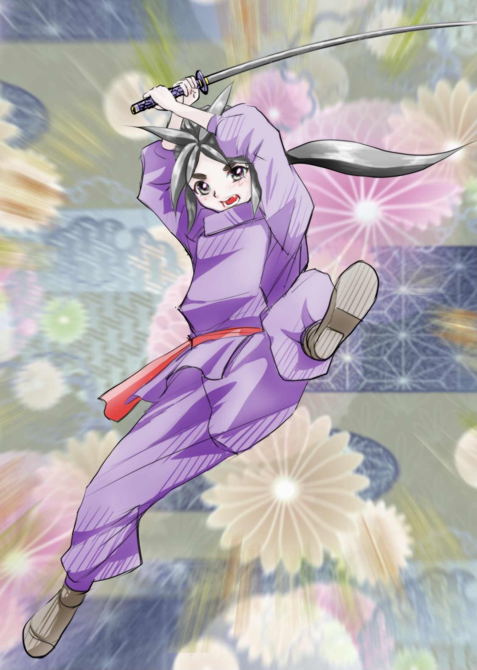 Download wallpaper 1601x2245 girl, movement, jump, katana, anime hd ...