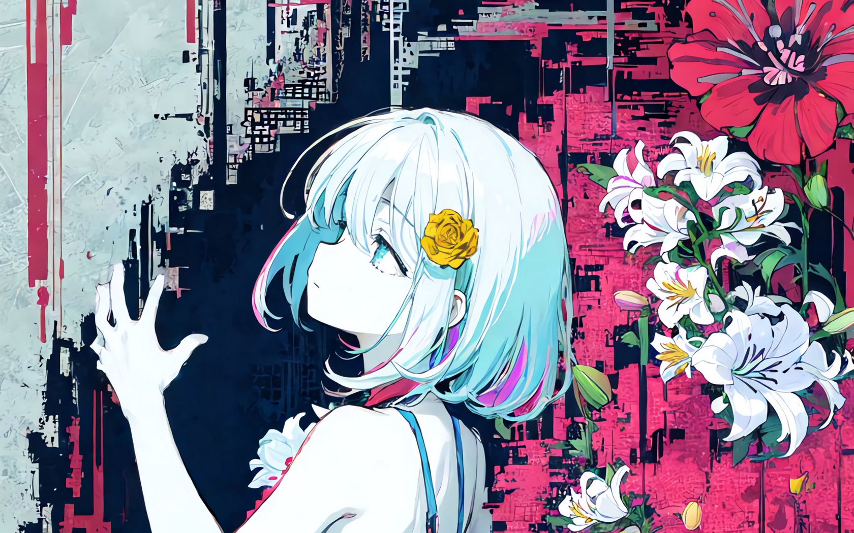 Download wallpaper 1680x1050 girl, pose, flowers, back, anime ...