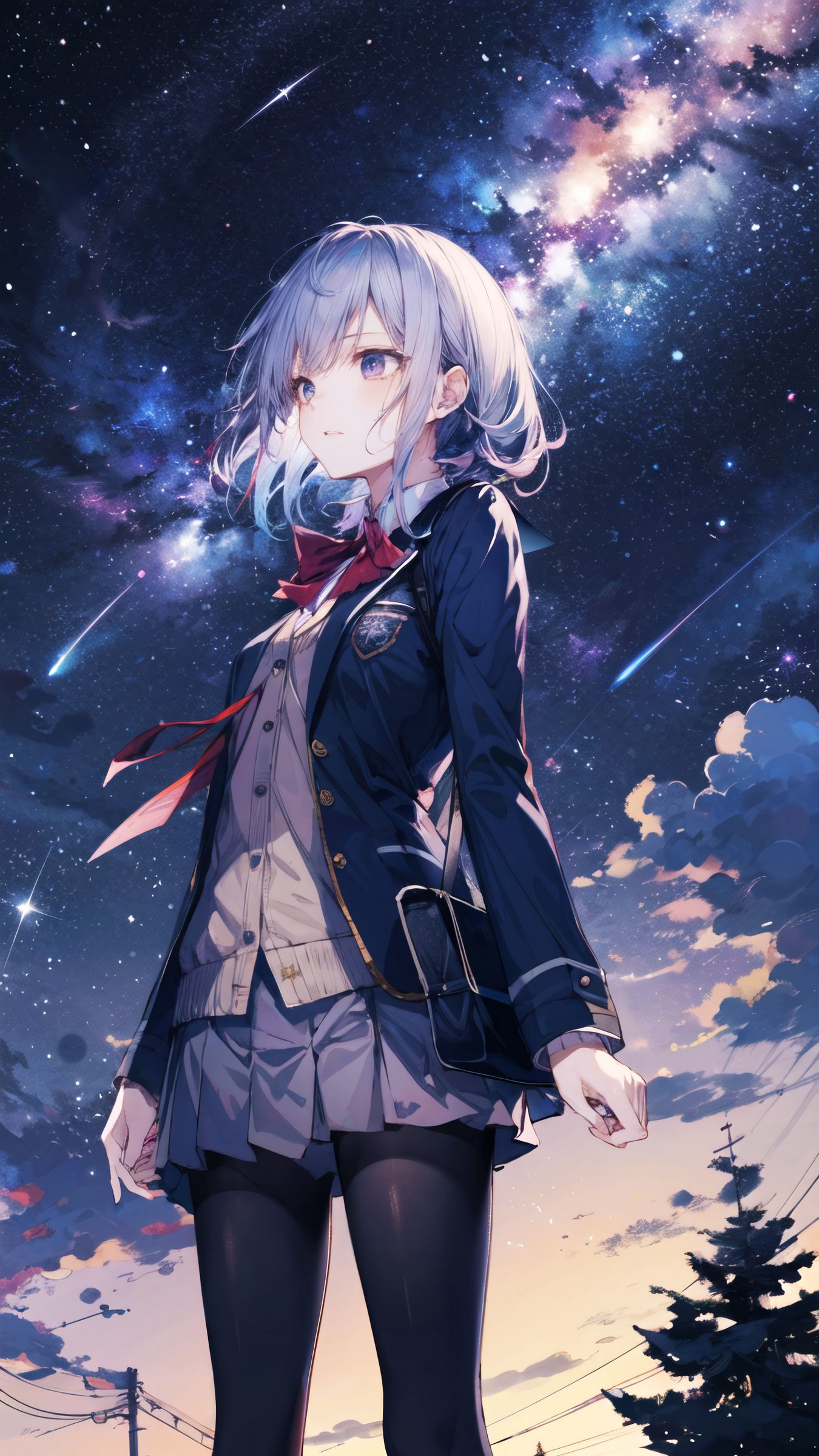 Download Wallpaper 1350x2400 Girl Skirt Starry Sky Stars Anime