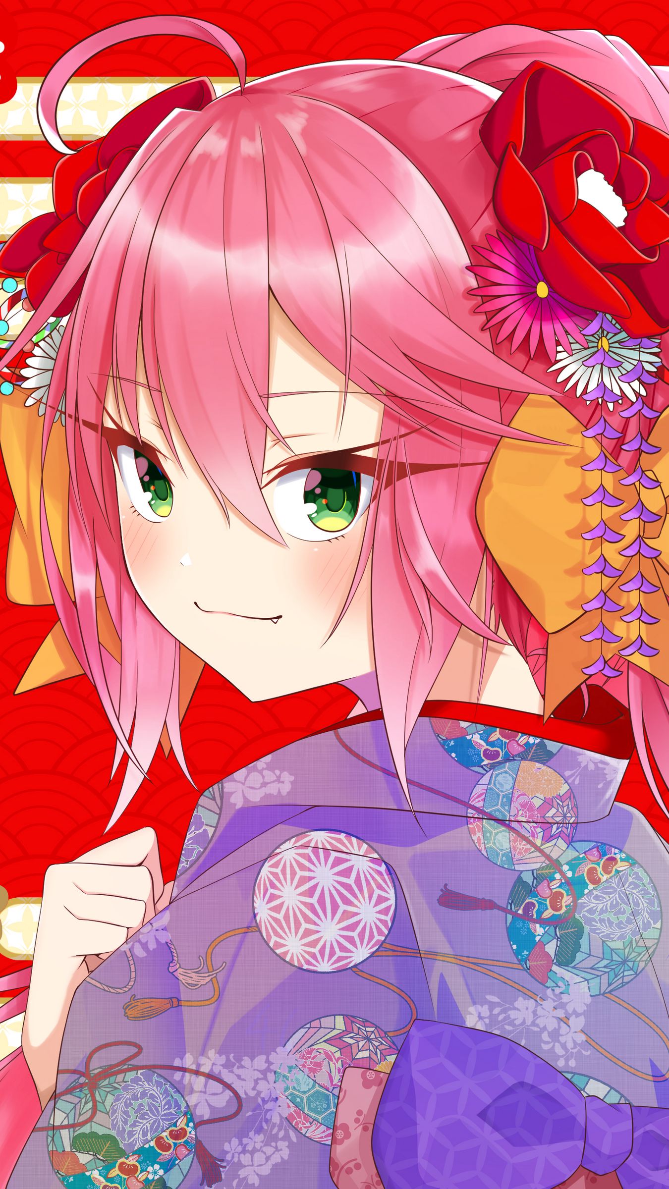 Download Wallpaper 1350x2400 Girl Smile Glance Flowers Anime Iphone