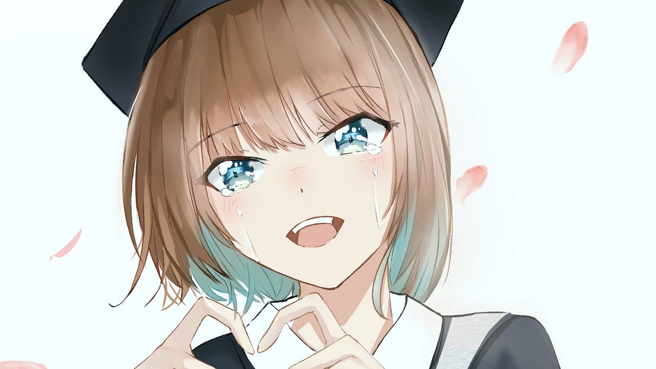 Wallpaper girl, student, tears, gesture, heart, anime hd, picture, image