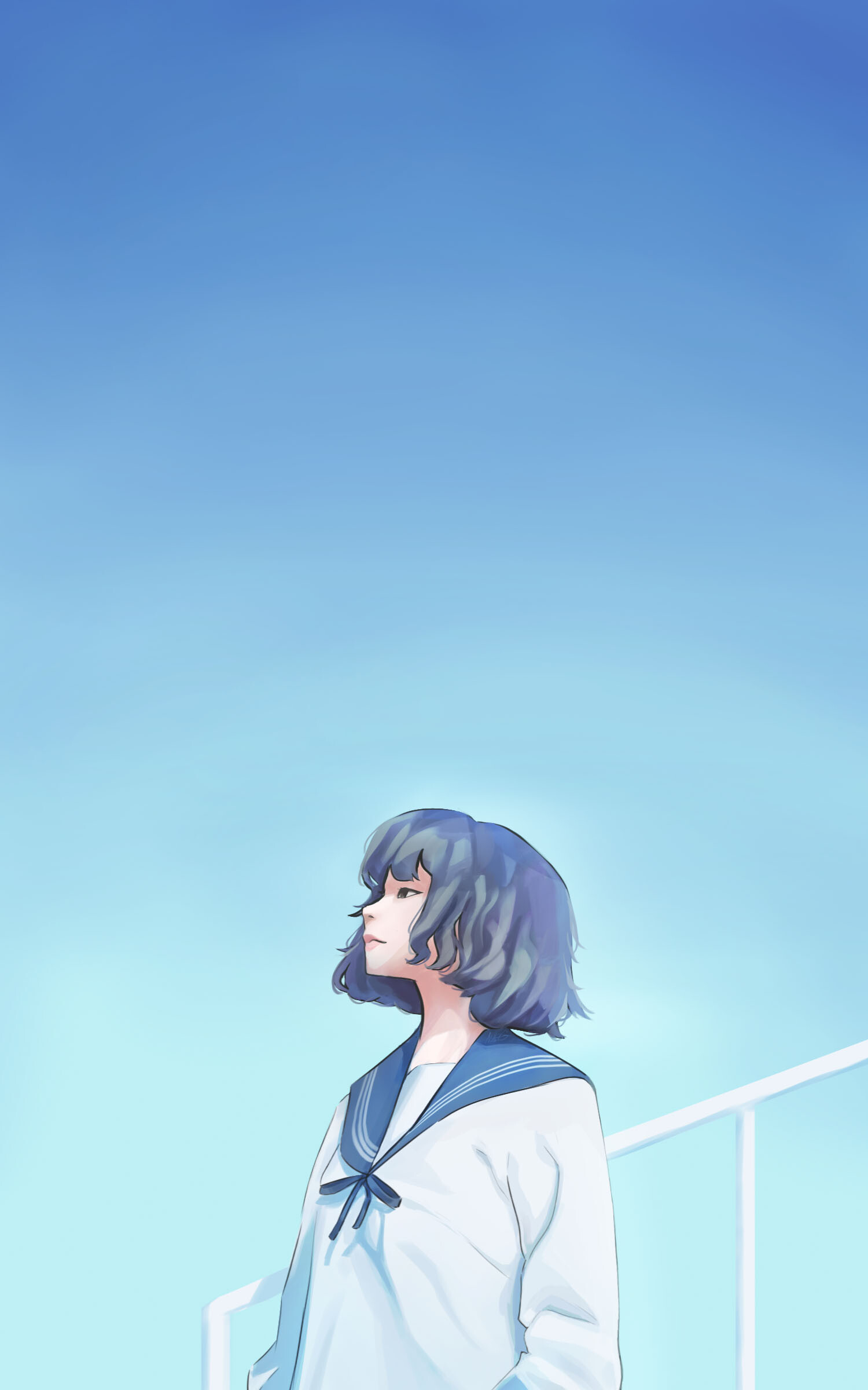 Download wallpaper 1500x2400 girl, uniform, sky, anime hd background