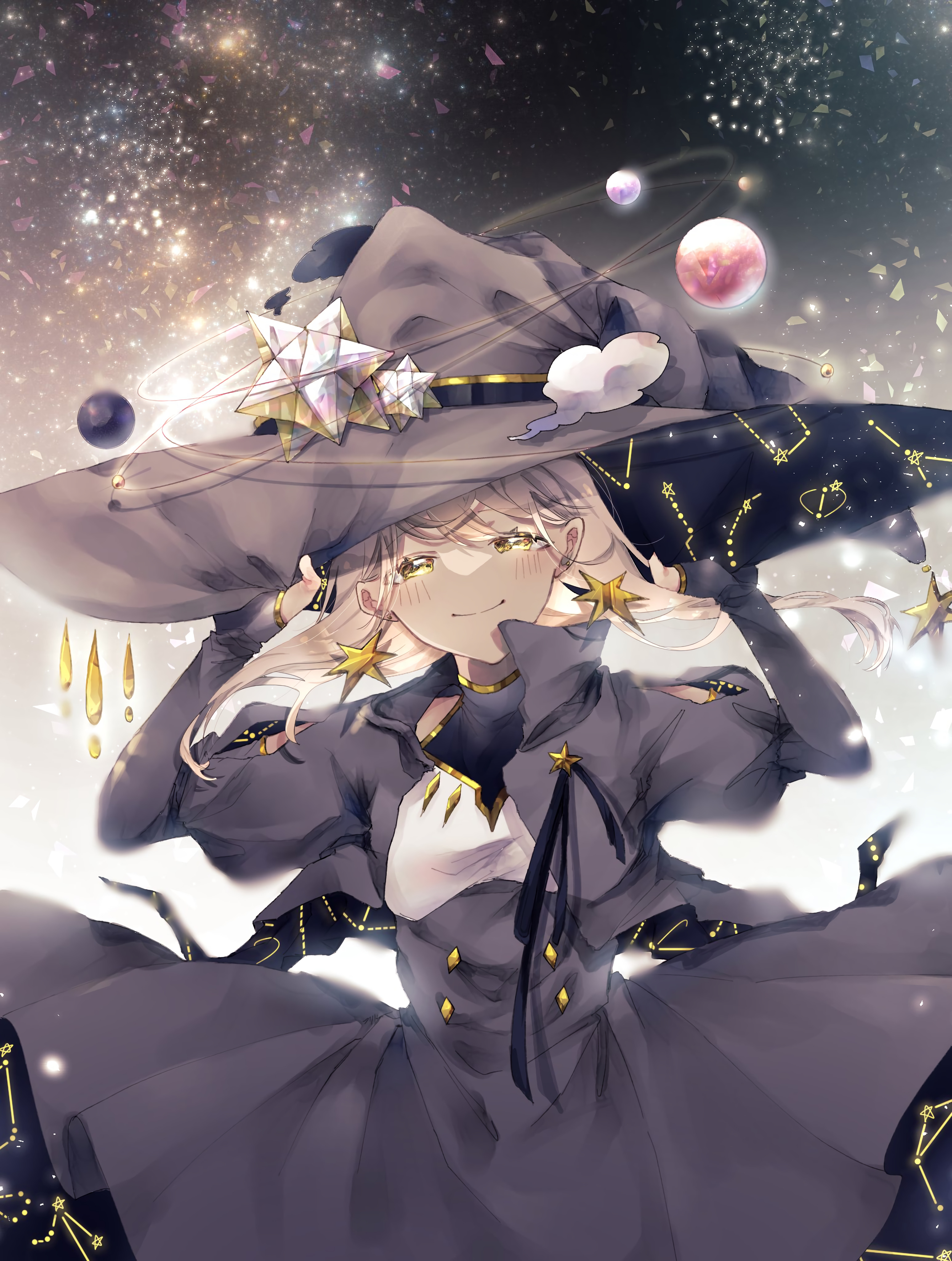 Download wallpaper 3092x4096 girl, witch, hat, space, magic, anime hd ...