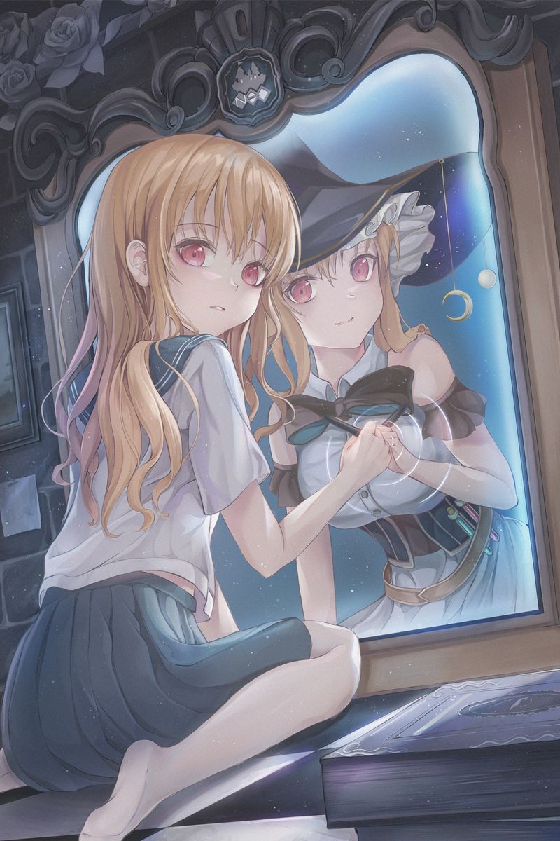 Download wallpaper 800x1200 girl, witch, reflection, mirror, anime ...