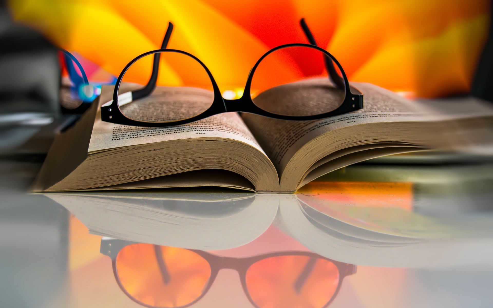 Download wallpaper 1920x1200 glasses, book, reflection, surface ...