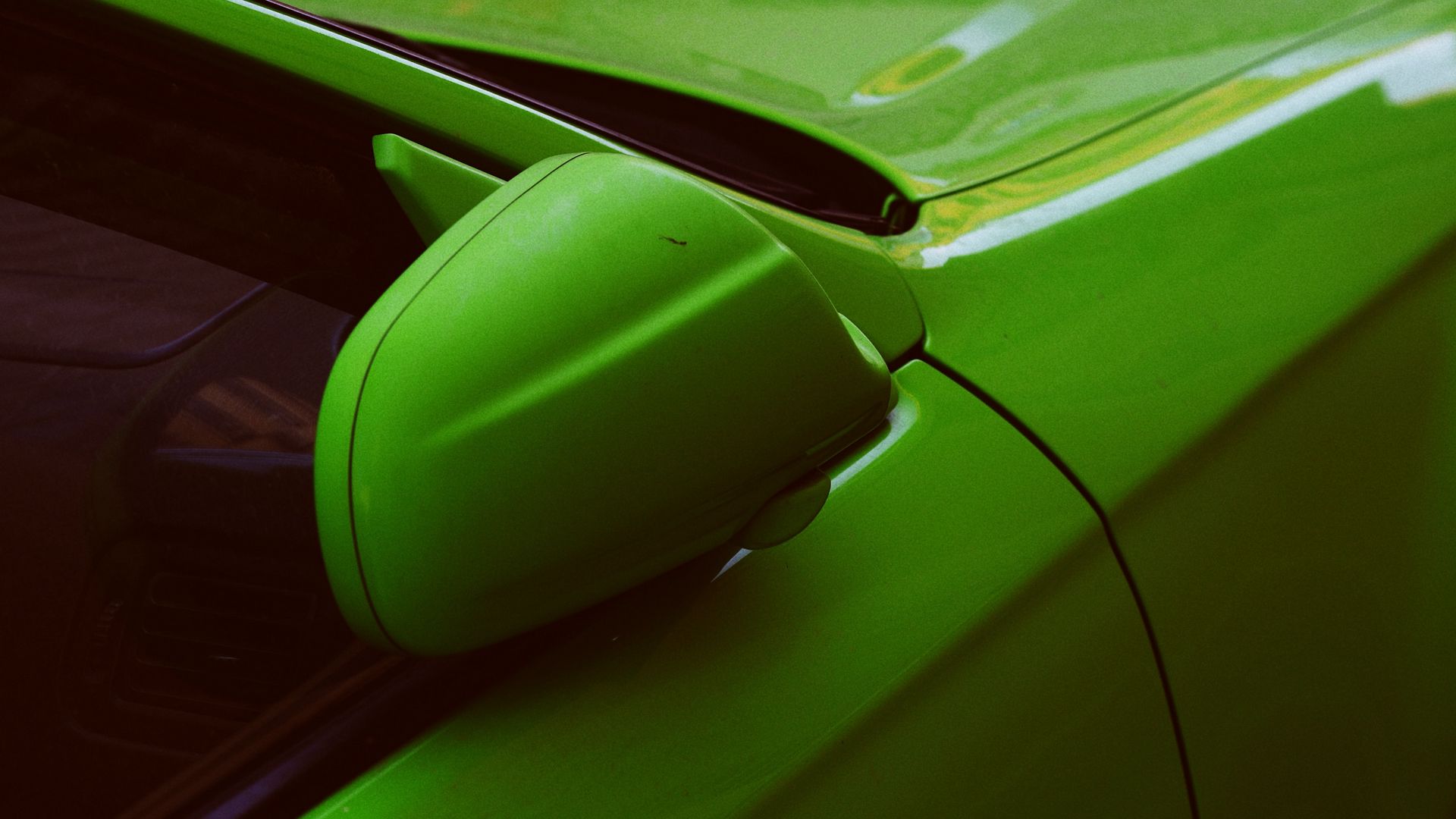 Download wallpaper 1920x1080 green, car, mirror full hd, hdtv, fhd ...